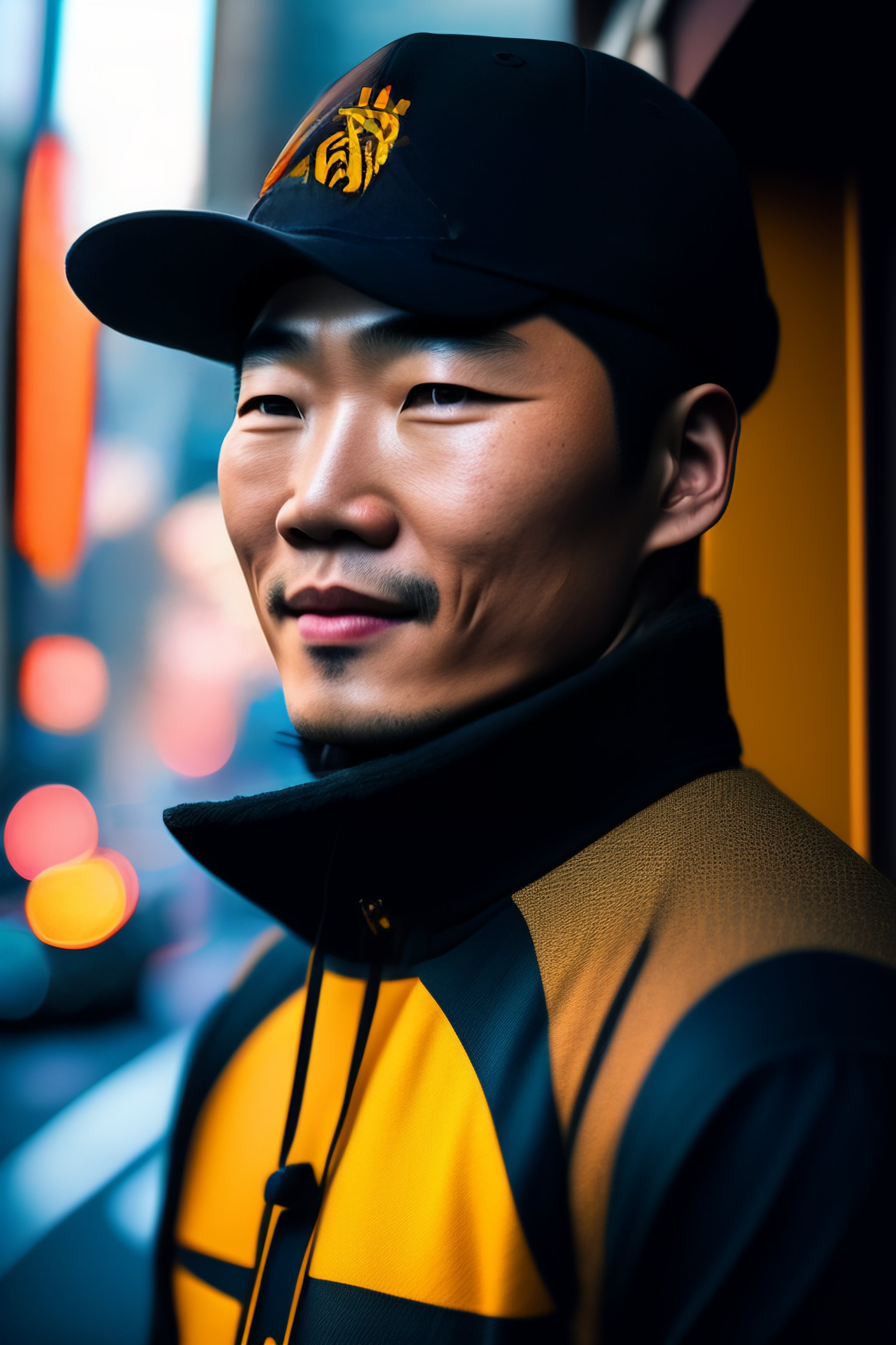 Lexica - ASIAN GUY WEARING A HAT WITH A BITCOIN LOGO ON IT IN TOKYO. IN ...