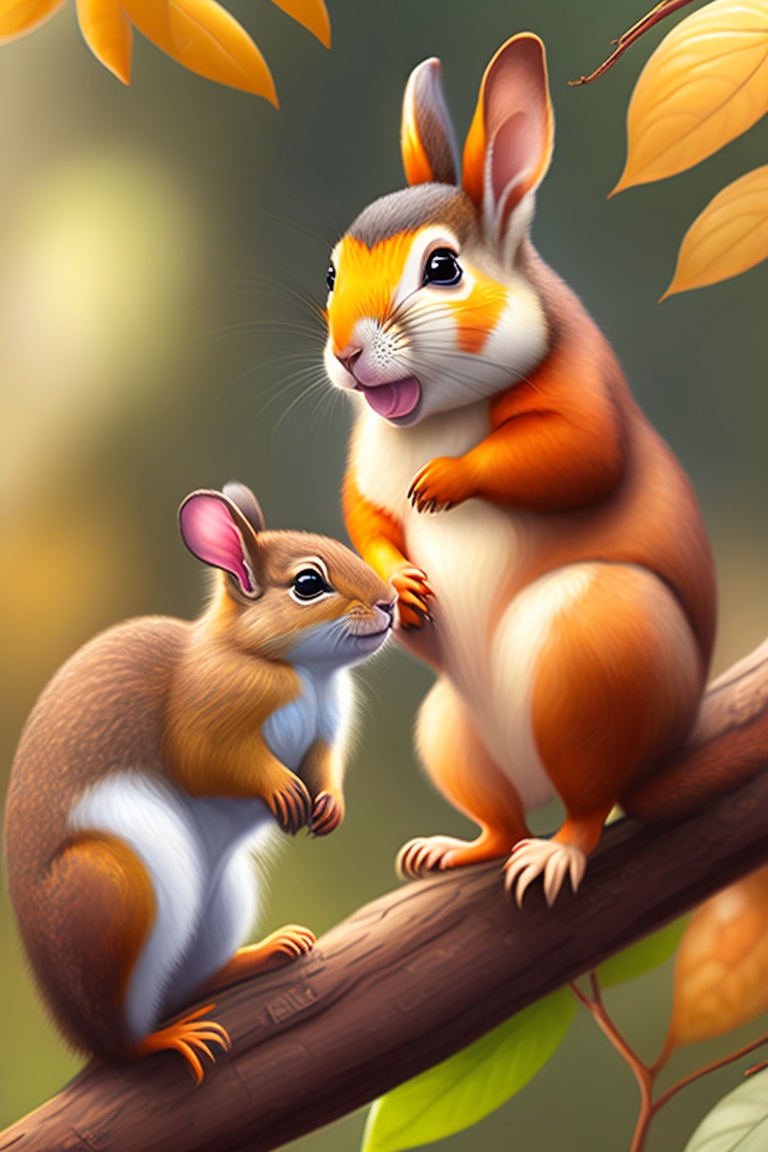 Lexica - A small squirrel named Sammy, standing on a tree branch ...