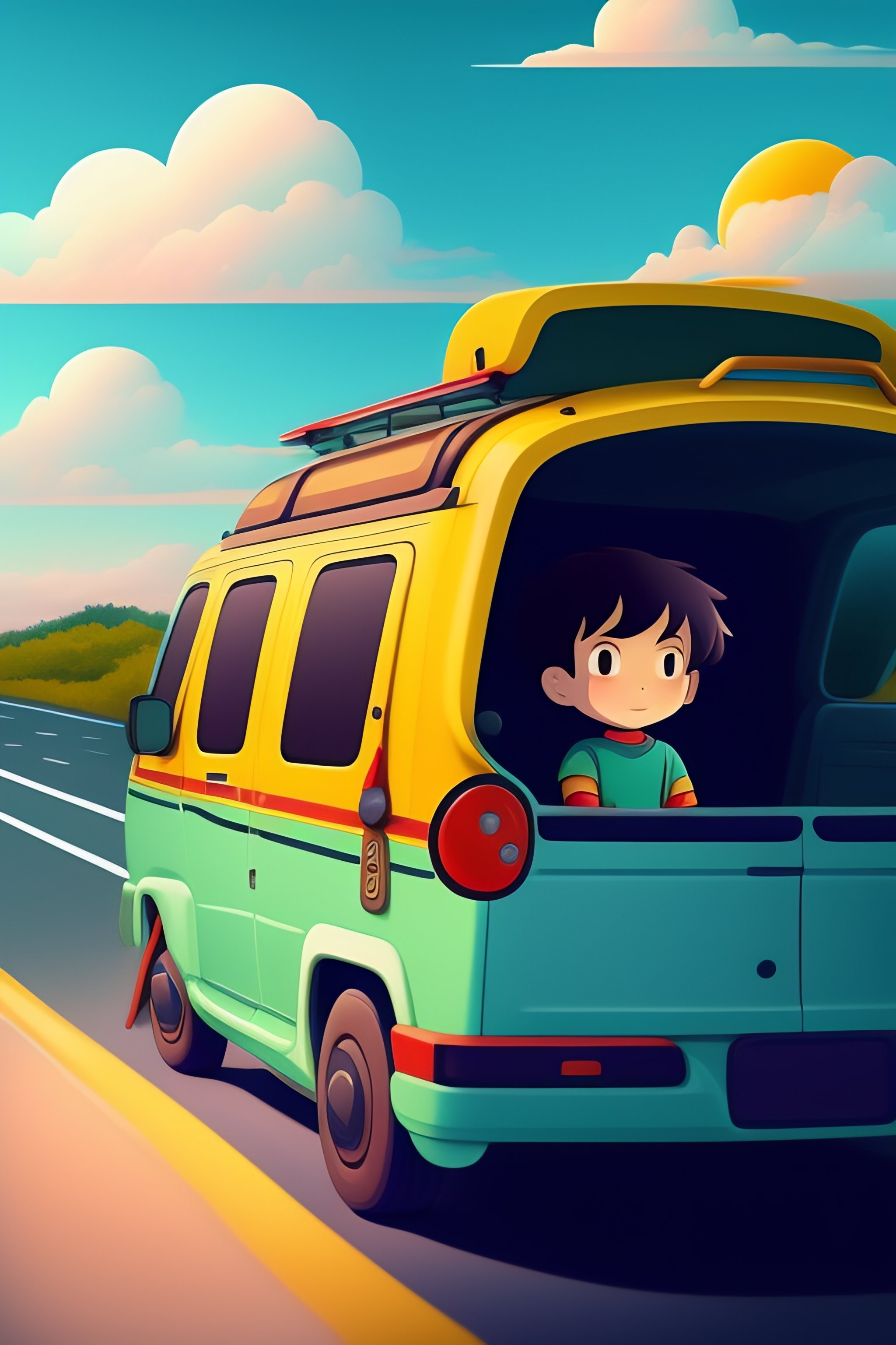 Lexica - A little boy playing with toys in the back of a minivan ...