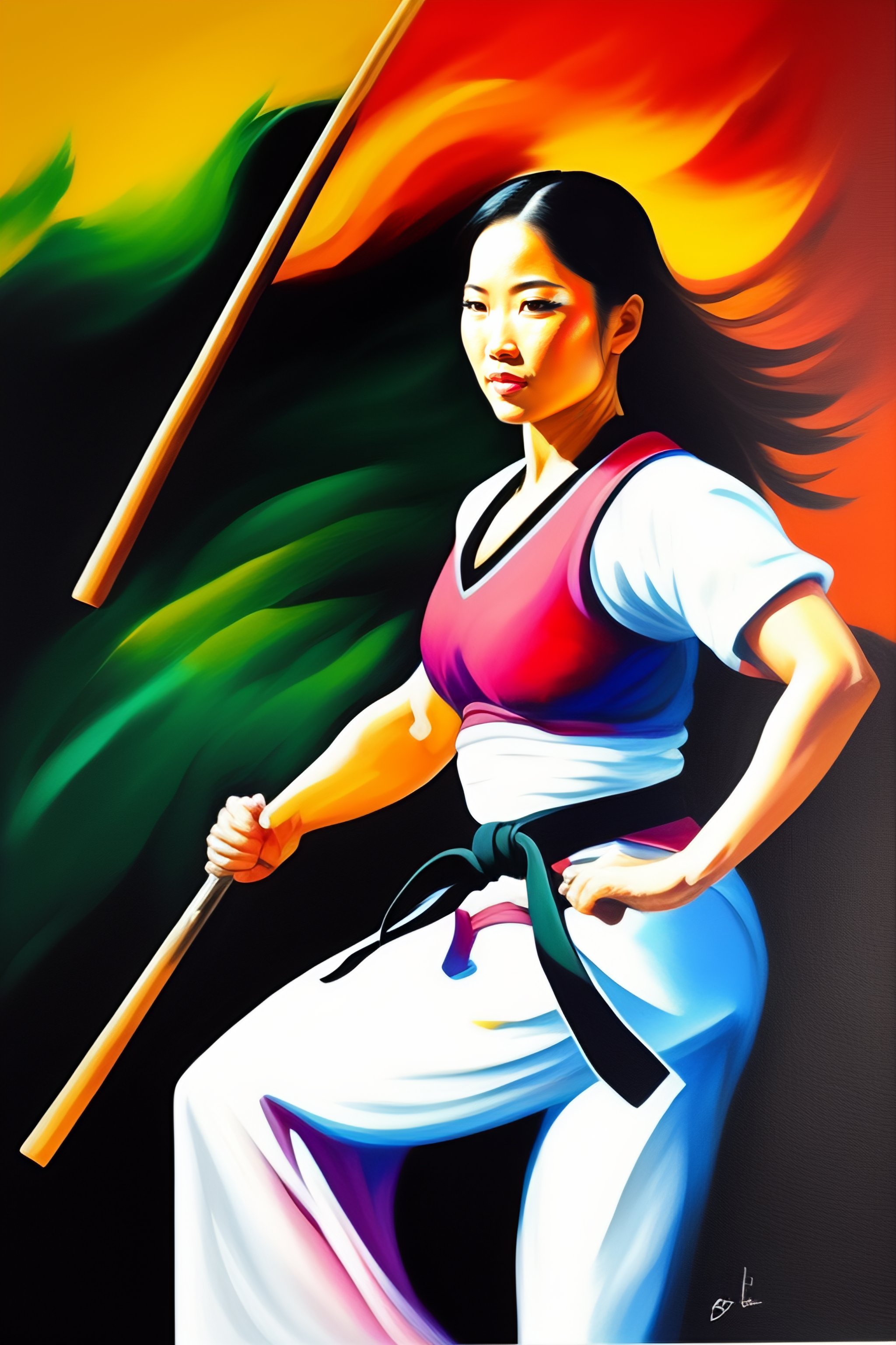 Lexica - Gesture painting, guache on paper, female martial artist with ...