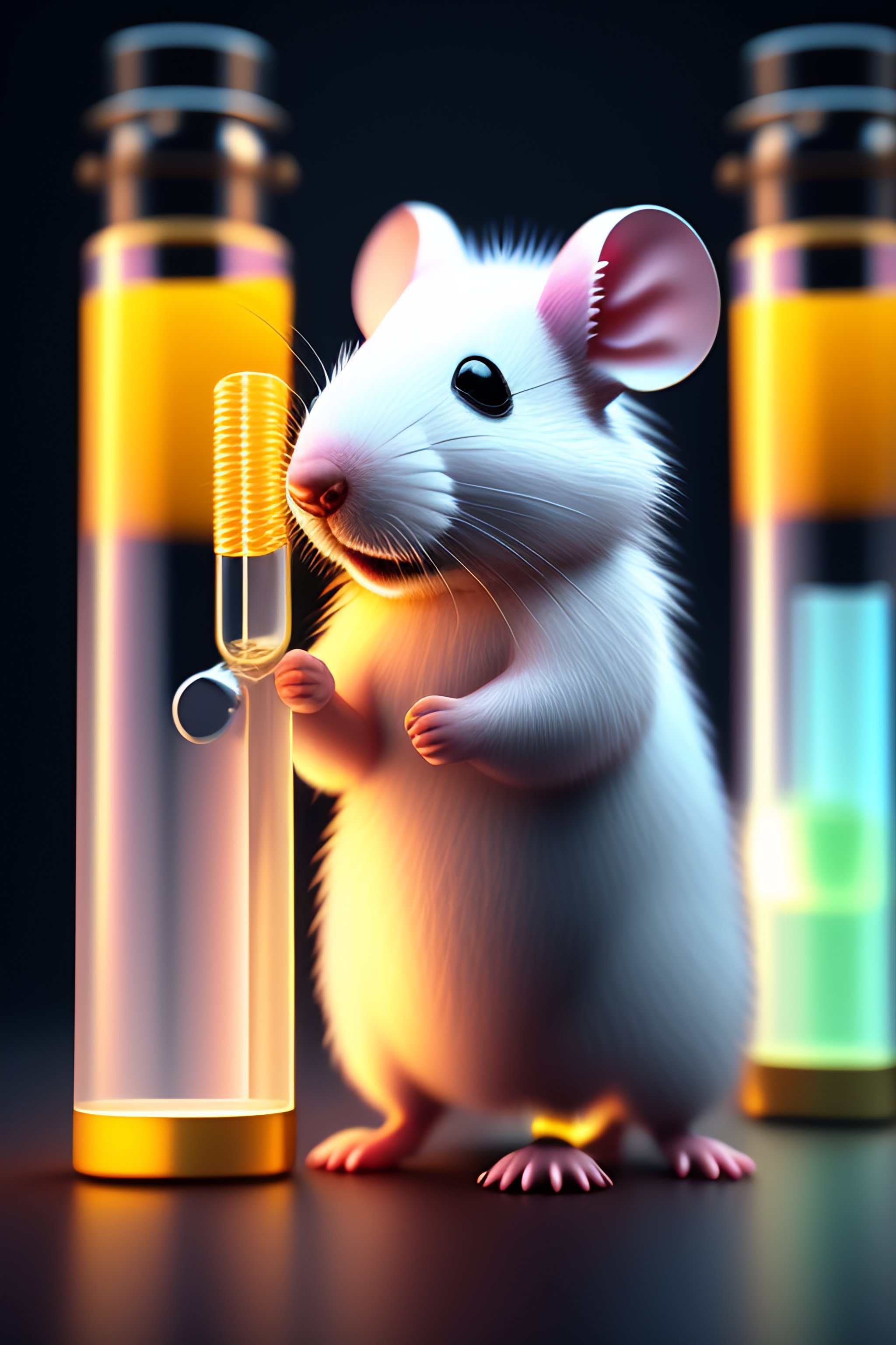 Lexica - A 3d render of a cute fuzzy pet rat dressed in a white lab ...
