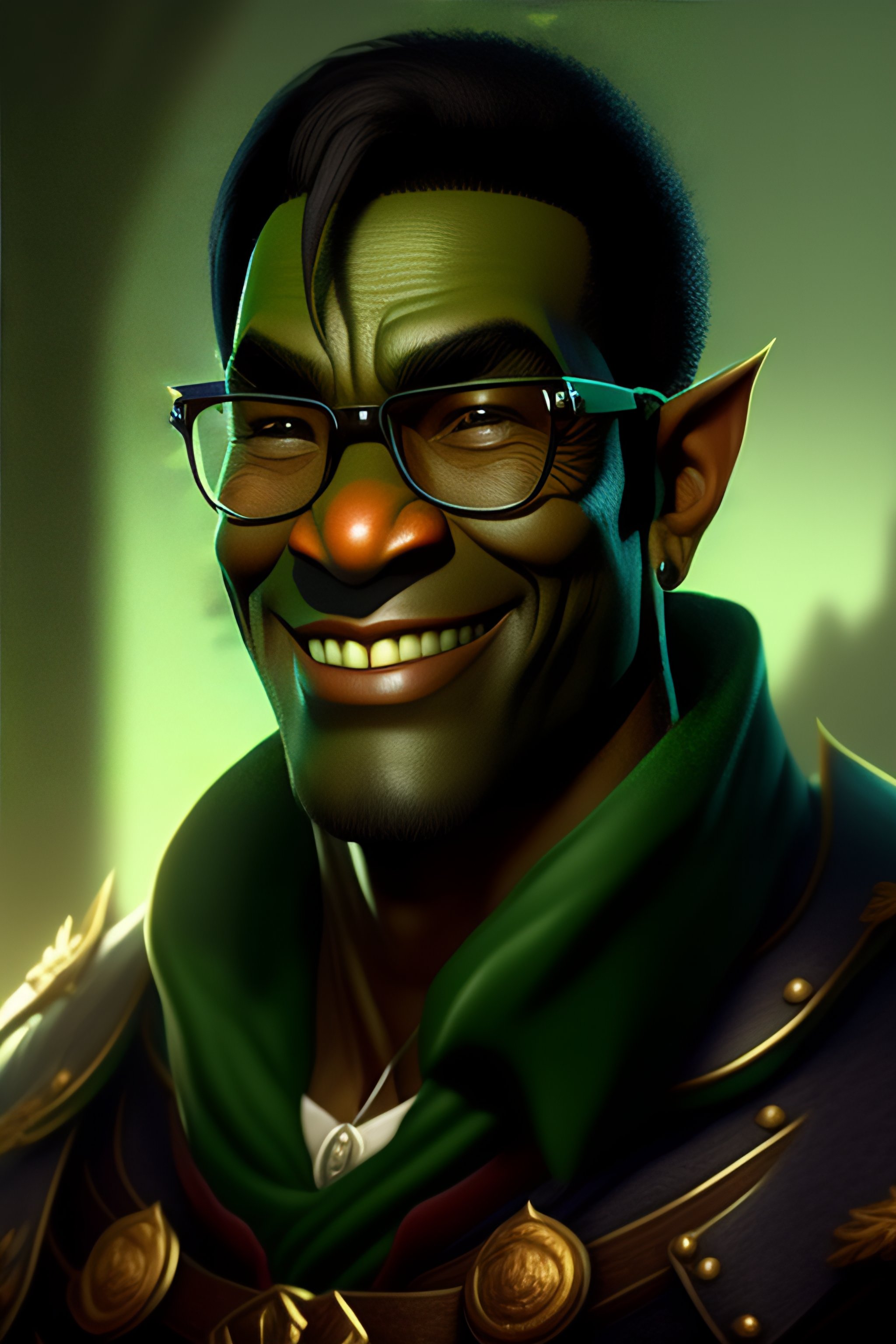 Lexica - A well-drawn friendly kind male dark-green orc with a kind ...