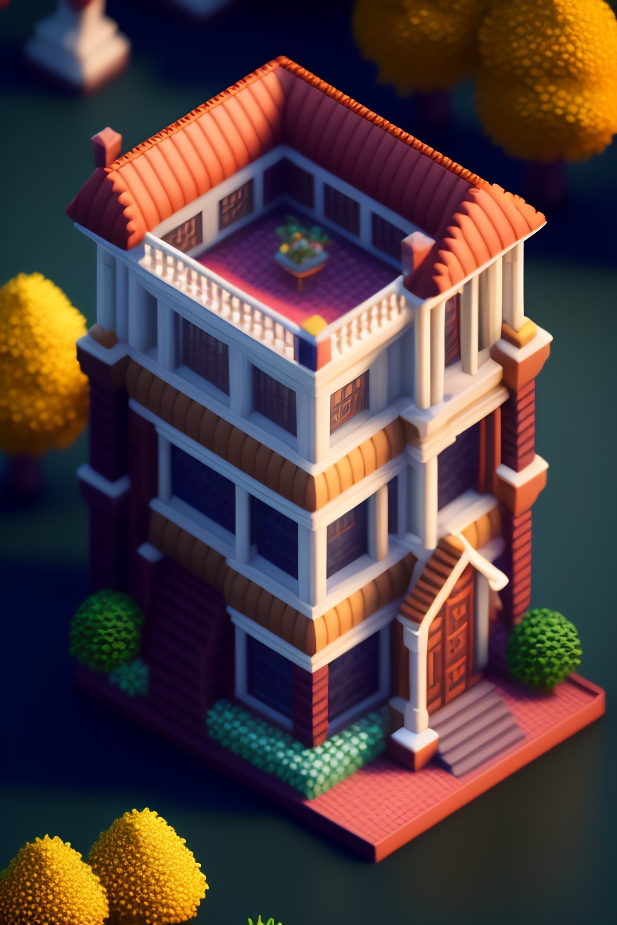 Lexica - Detailed isometric mansion, pixel art, unreal engine voxel render