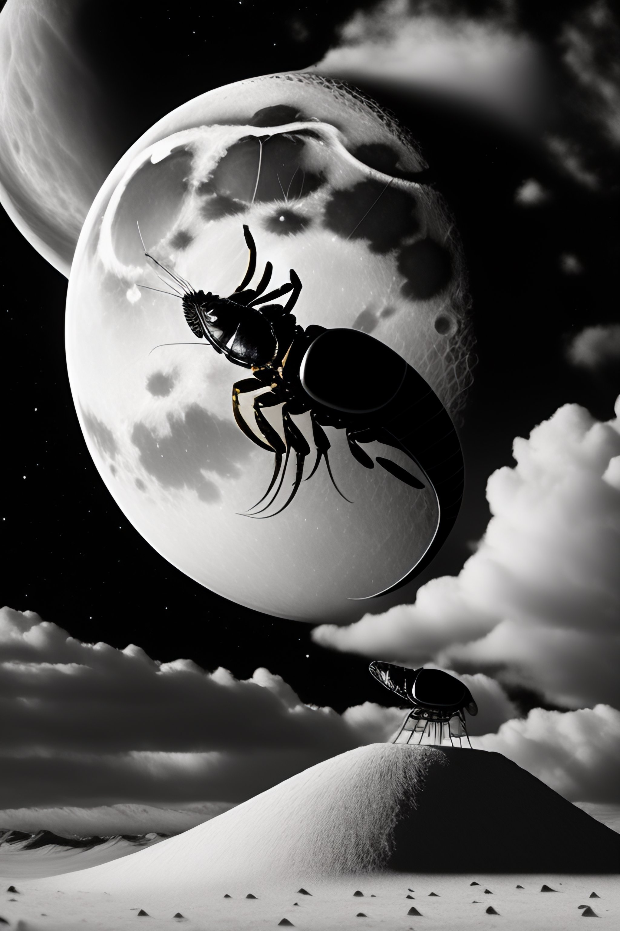 Lexica - Lobster sits on the moon, black and white