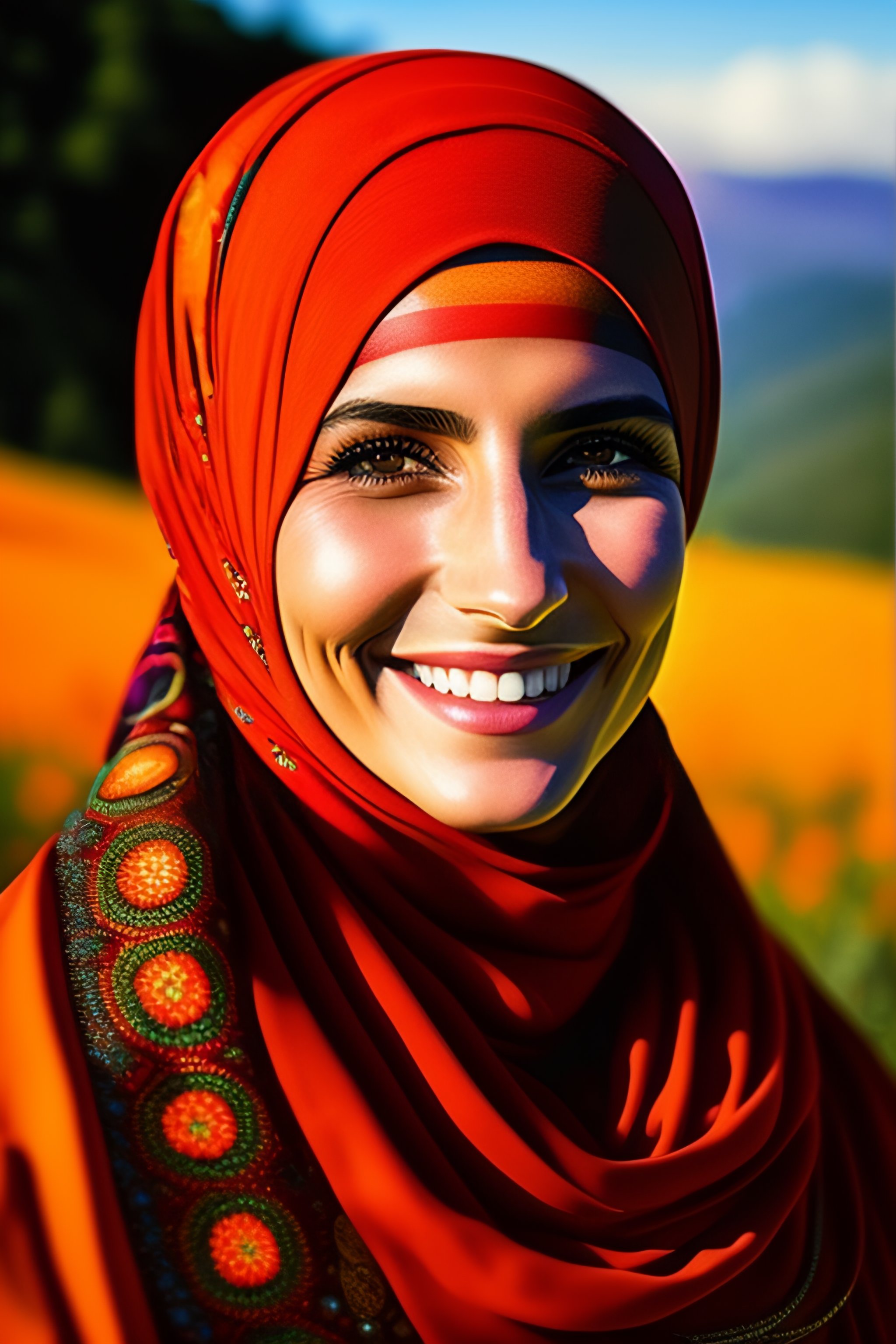 Lexica - A turkish yound smiling lady dressed in red shirt, black ...