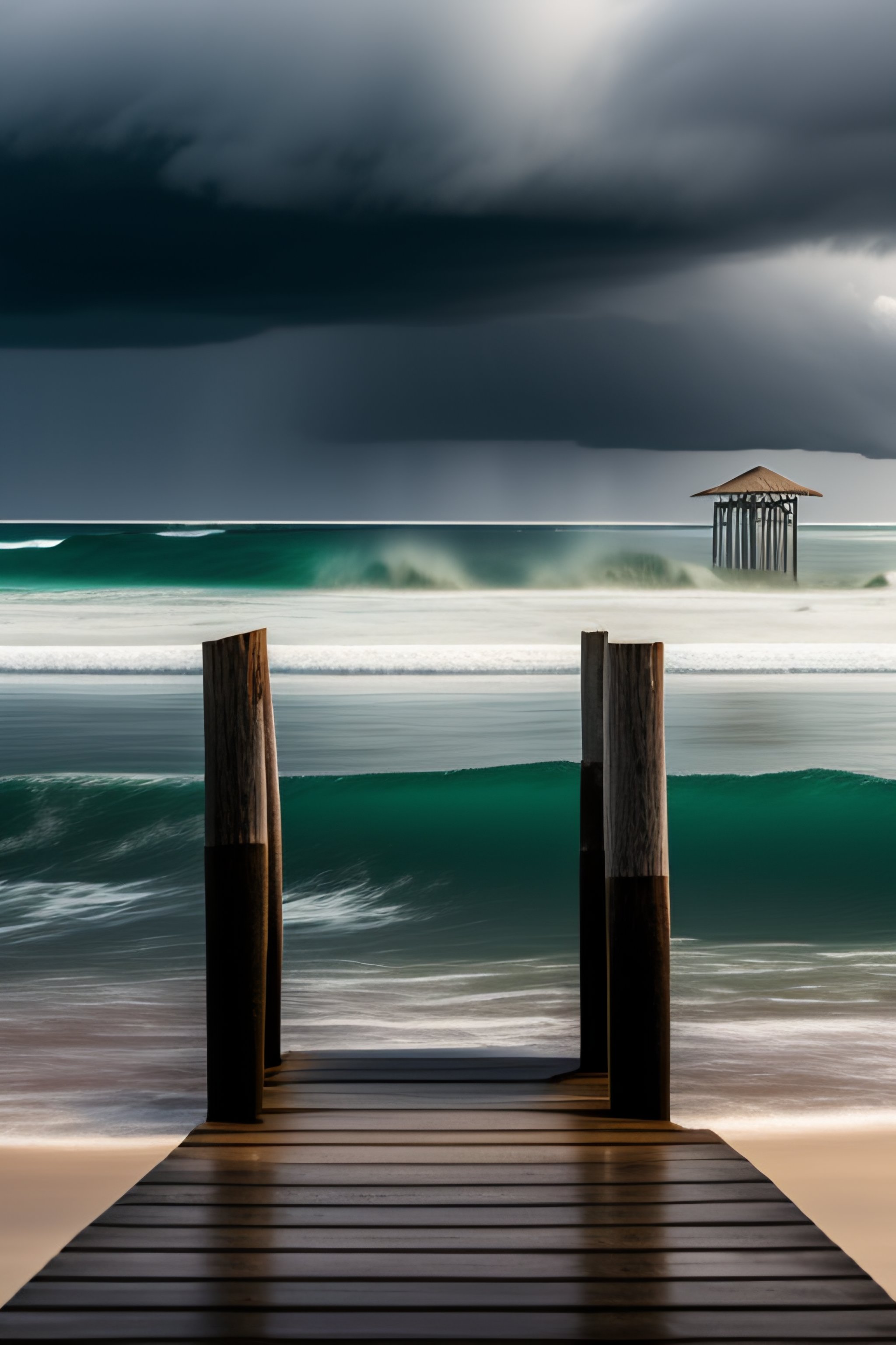 Lexica - Massive storm brewing in the sea, wooden old jetty extending ...