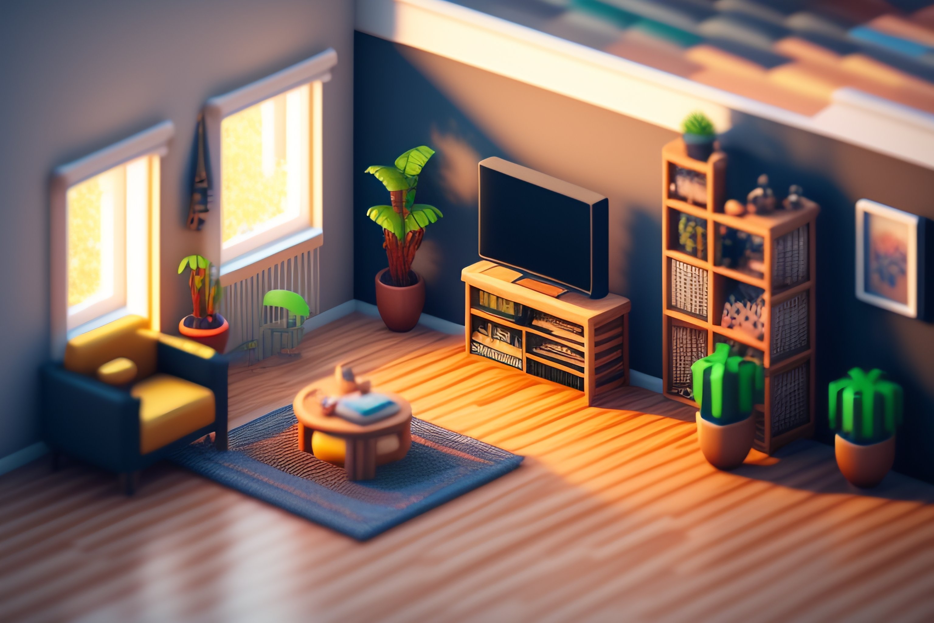 Lexica - Detailed isometric living room, pixel art, unreal engine voxel ...