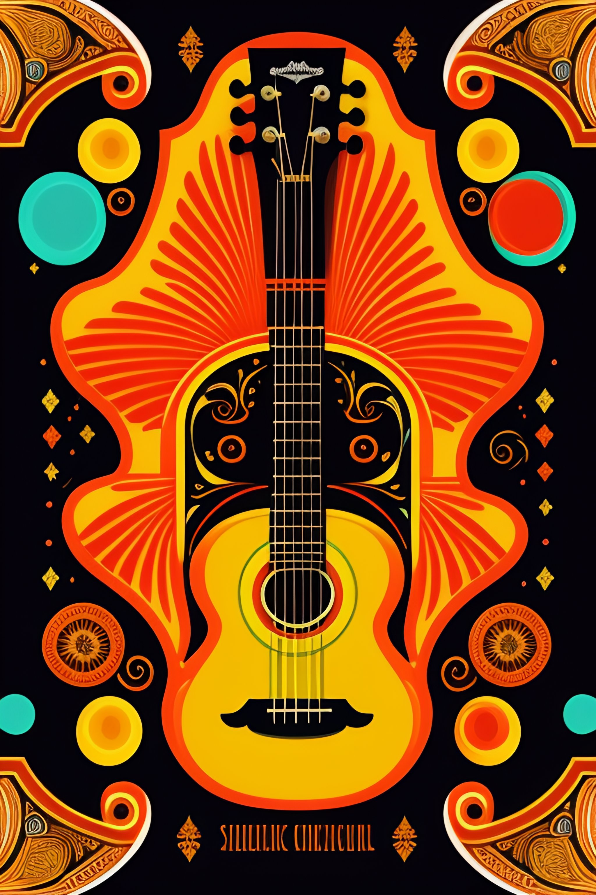 Lexica - Vector flat Flyer, flat vector 2D image of a guitar surrounded ...