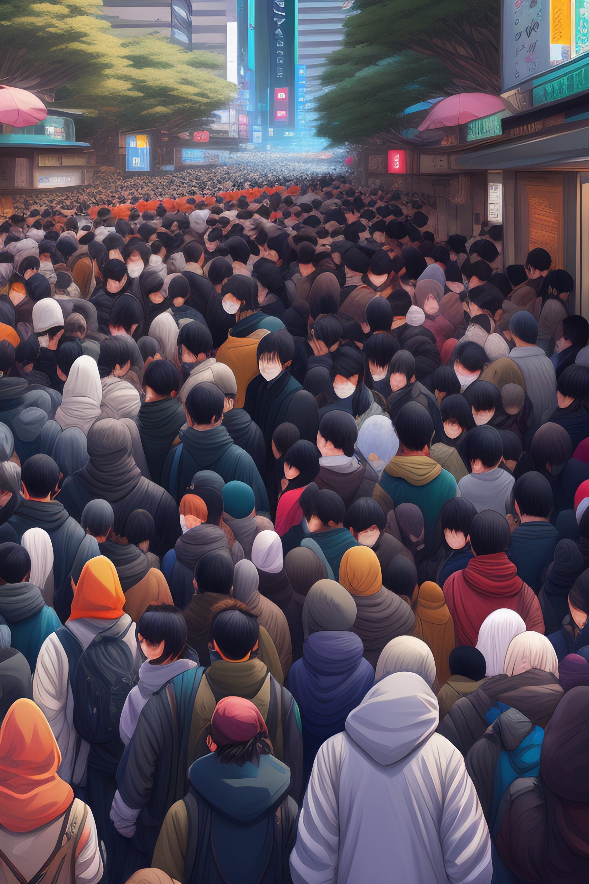 Lexica - Anime guy in hoodie hiding behind a crowd of people in tokyo ...