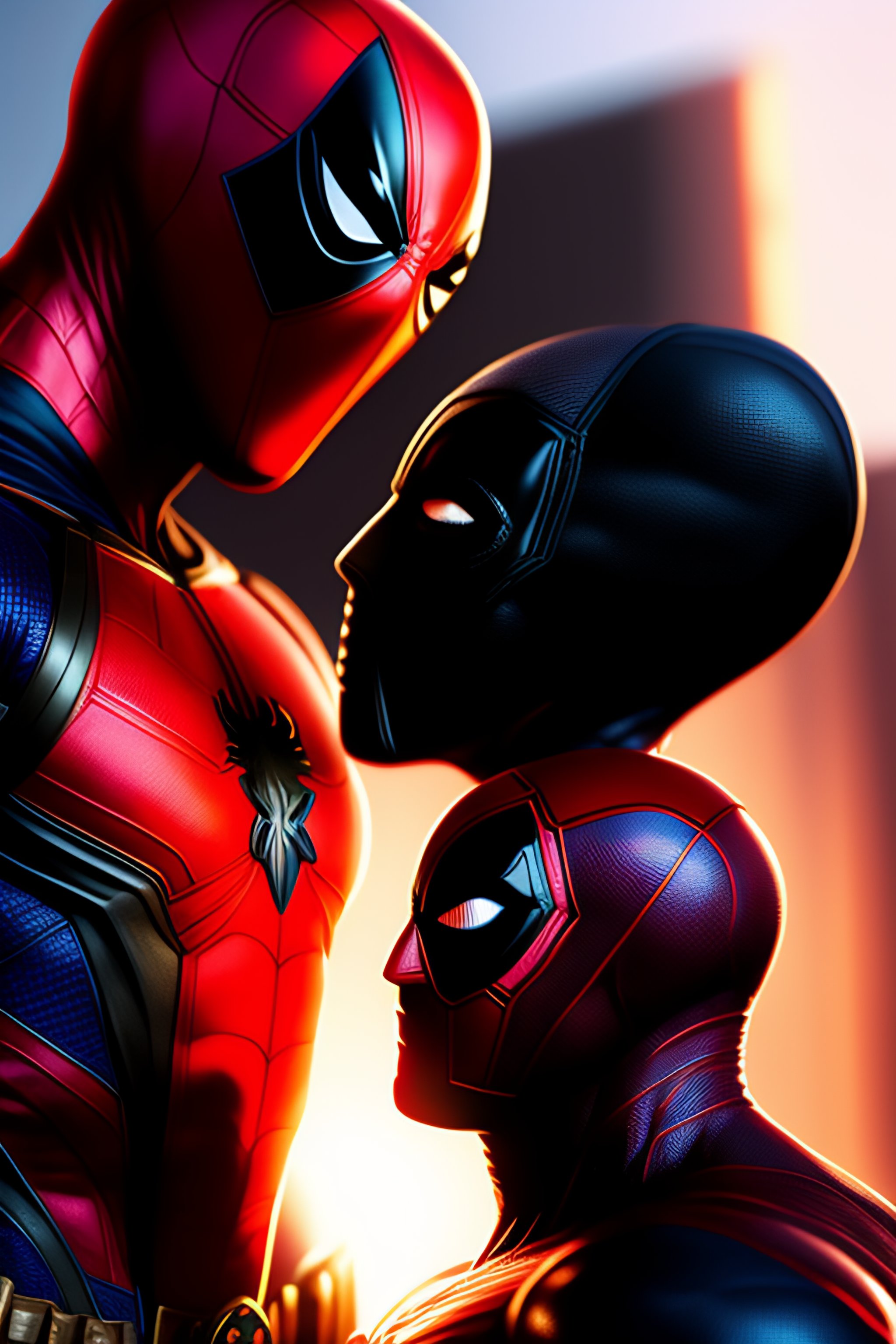 Lexica - Thin Muscular SpiderMan kissing deadpool ,lighting, cinematic ...