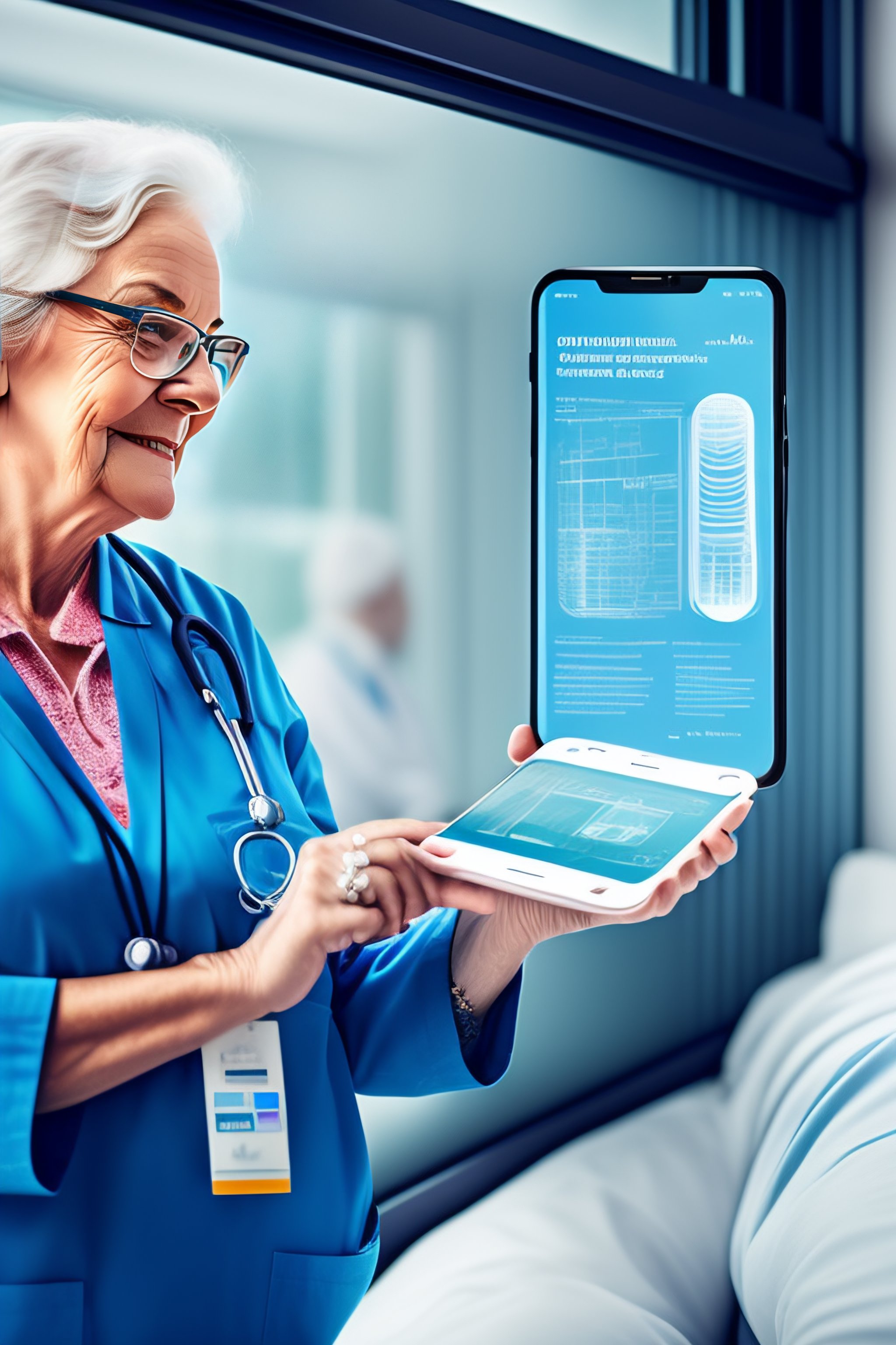 Lexica - Image of a nurse holding a smartphone taking a picture of an ...