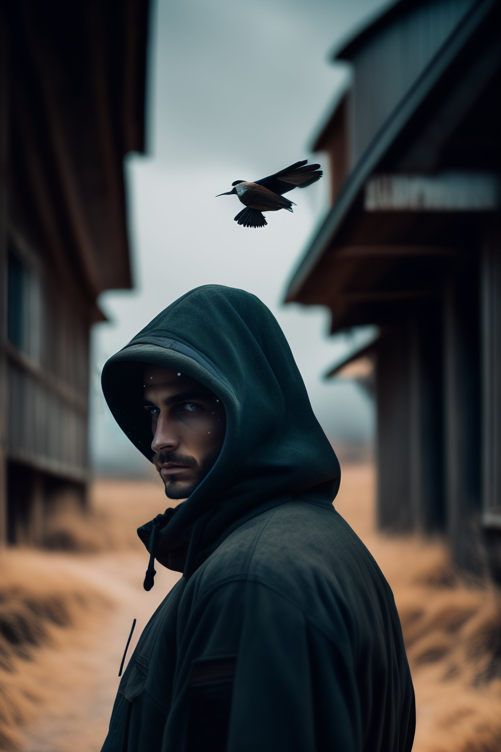 Lexica - Vertical film shot, junkie guy, wearing a hooded sweatshirt on ...