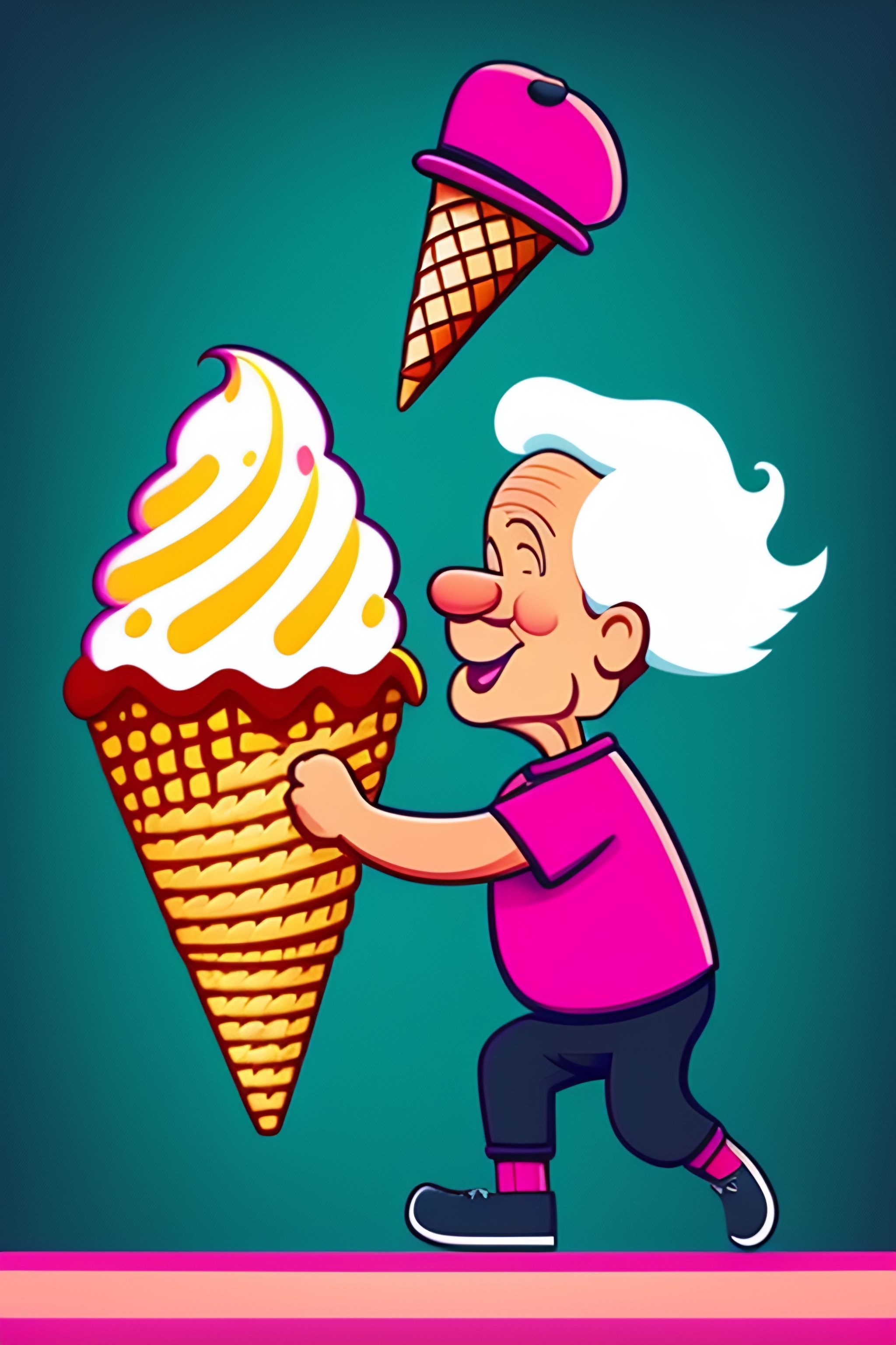 Lexica - A grandpa doing a backflip whiles holding an ice cream cone in ...