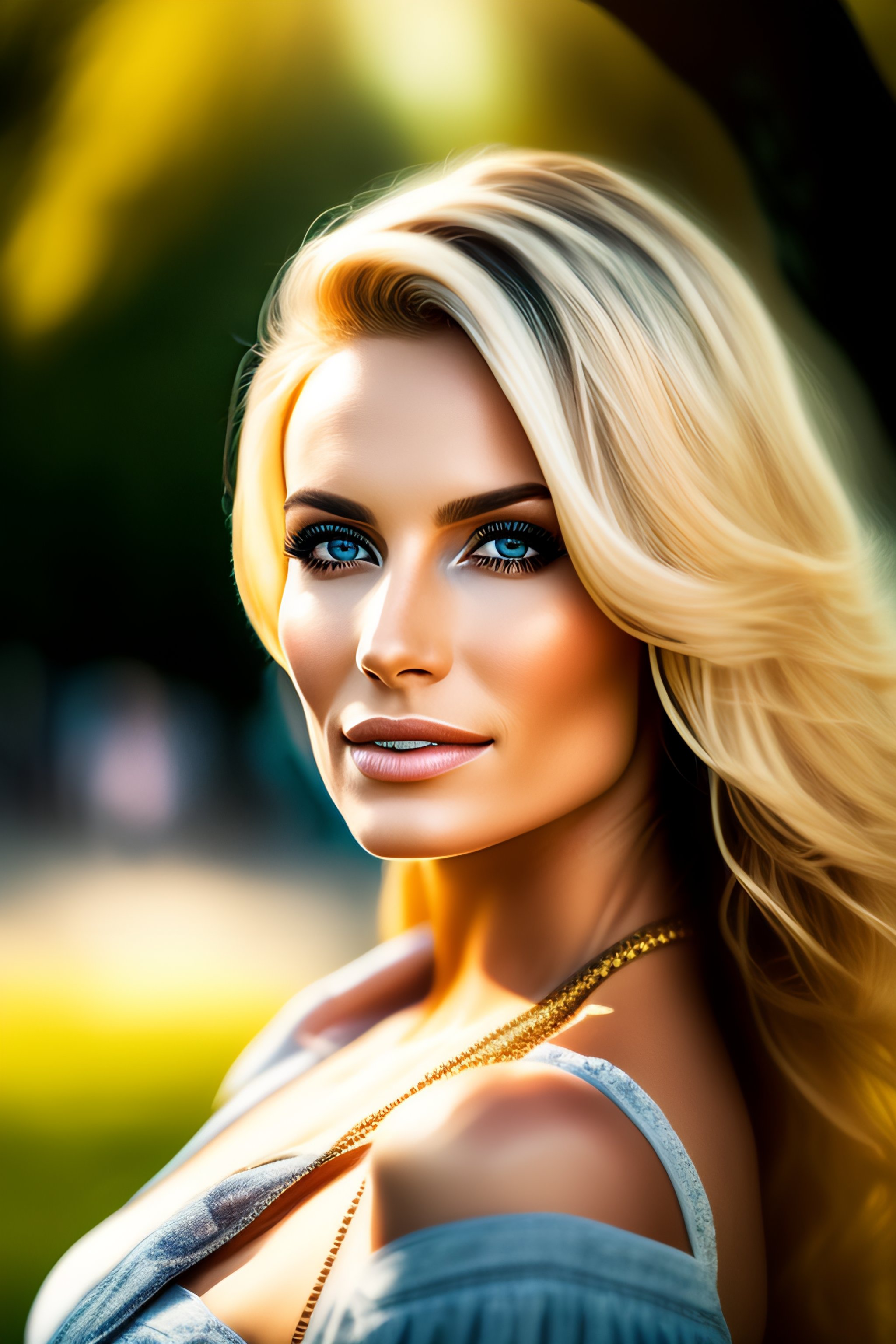 Lexica - Portrait of a blond extremely beautiful woman in the park