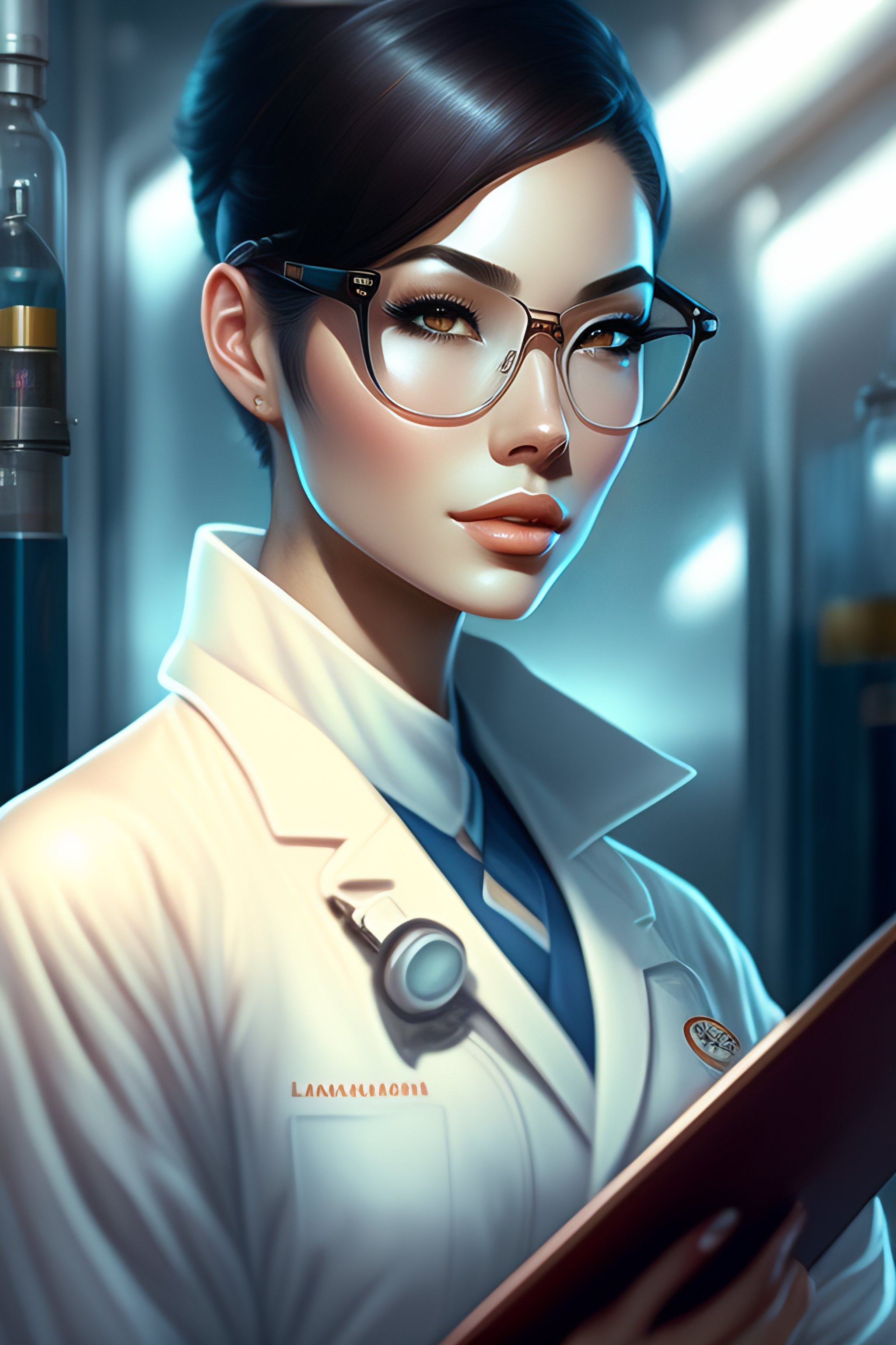 Lexica - Beautiful anime shaved head man, wearing lab coat and glasses ...