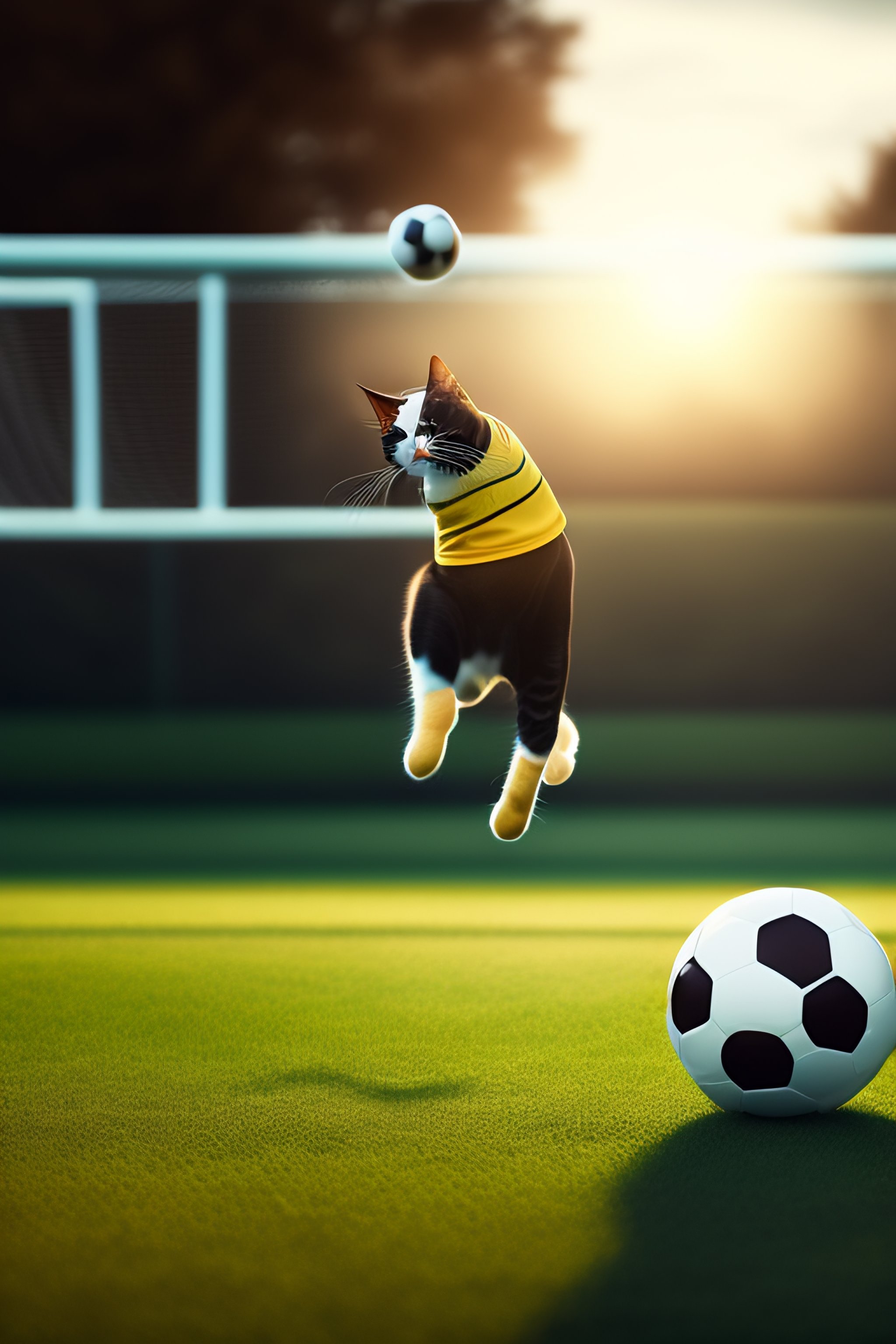 Lexica - A cat playing soccer with a child