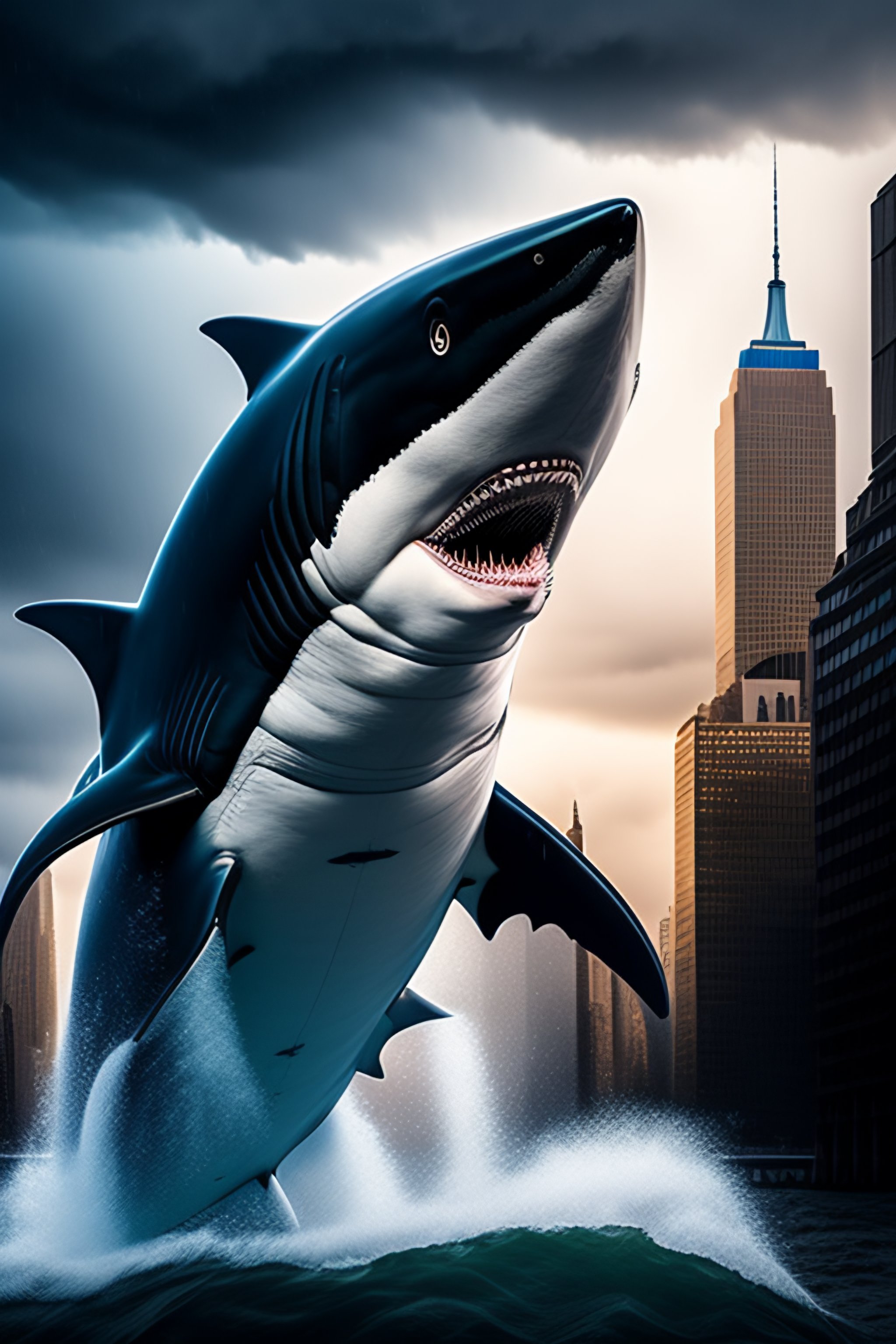 Lexica - A massive muscular humanoid shark as tall as a building, in ...