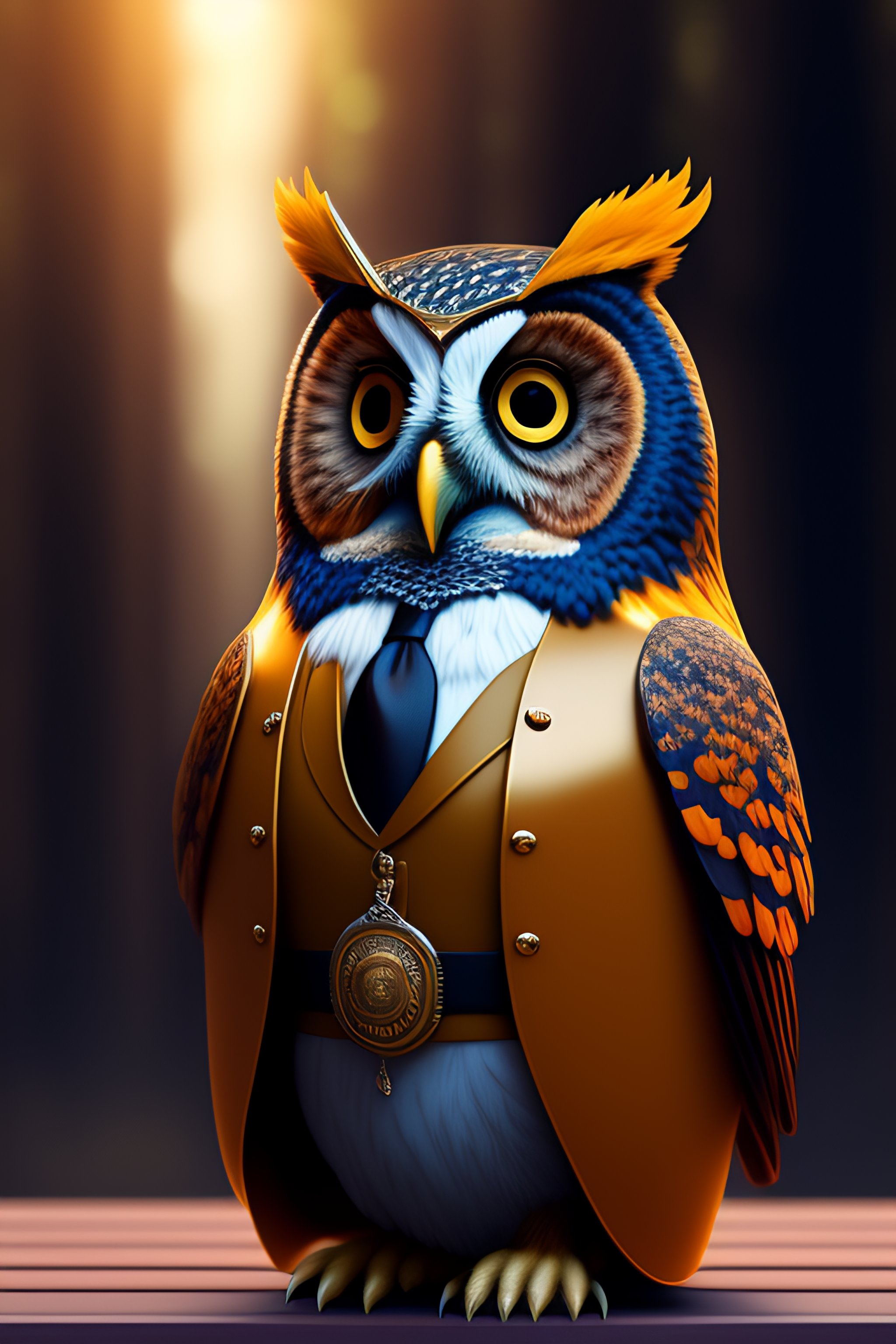 Lexica - Cool owl, (holding a gun:1.6), sunglasses, tailored costume ...