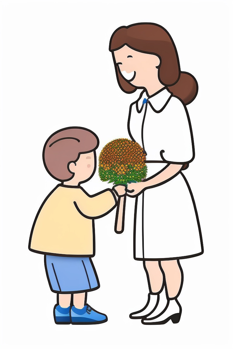Lexica - Give me an uncolored picture of a child giving flowers to his ...