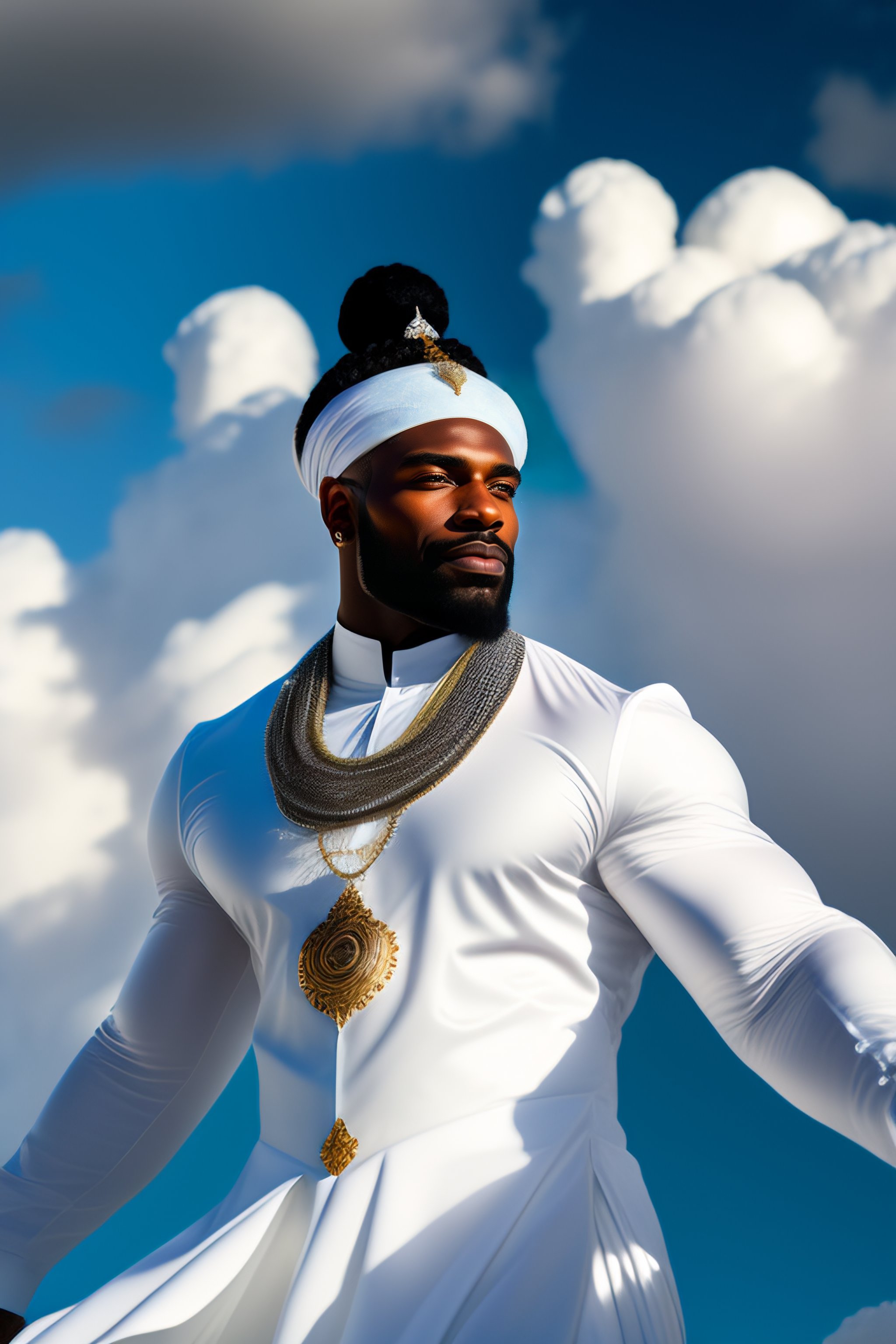 Lexica - Beautiful black man with white beard wearing white turban on ...