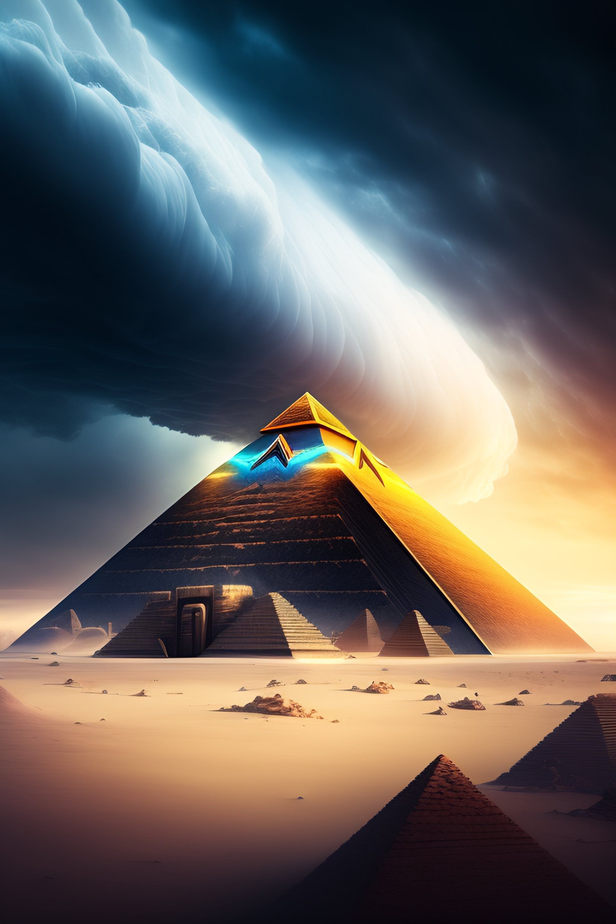 Lexica - Dystopian pyramids, background storm, computers