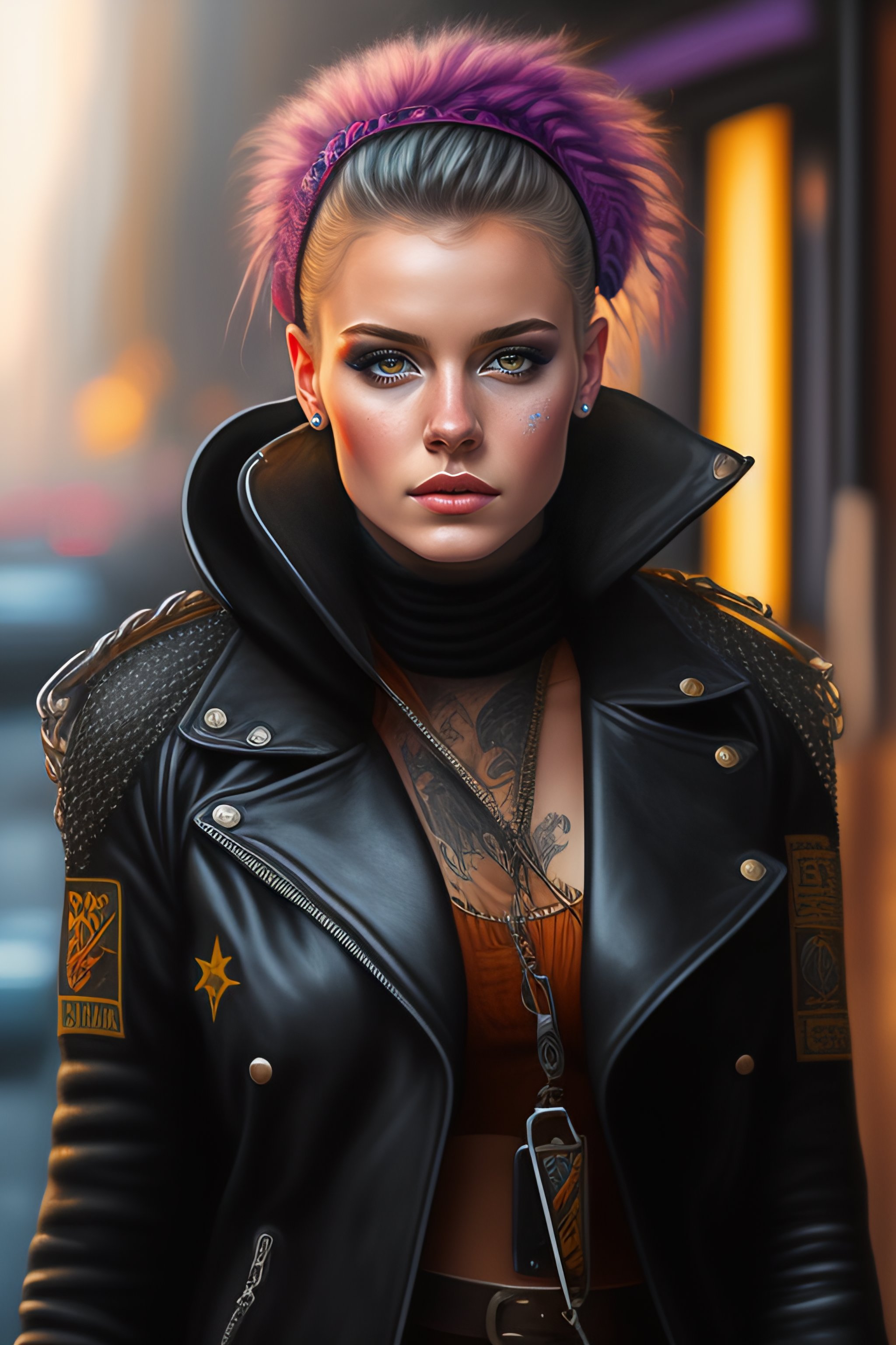 Lexica - Cute punk rock girl, mad max jacket, renaissance, cables on ...