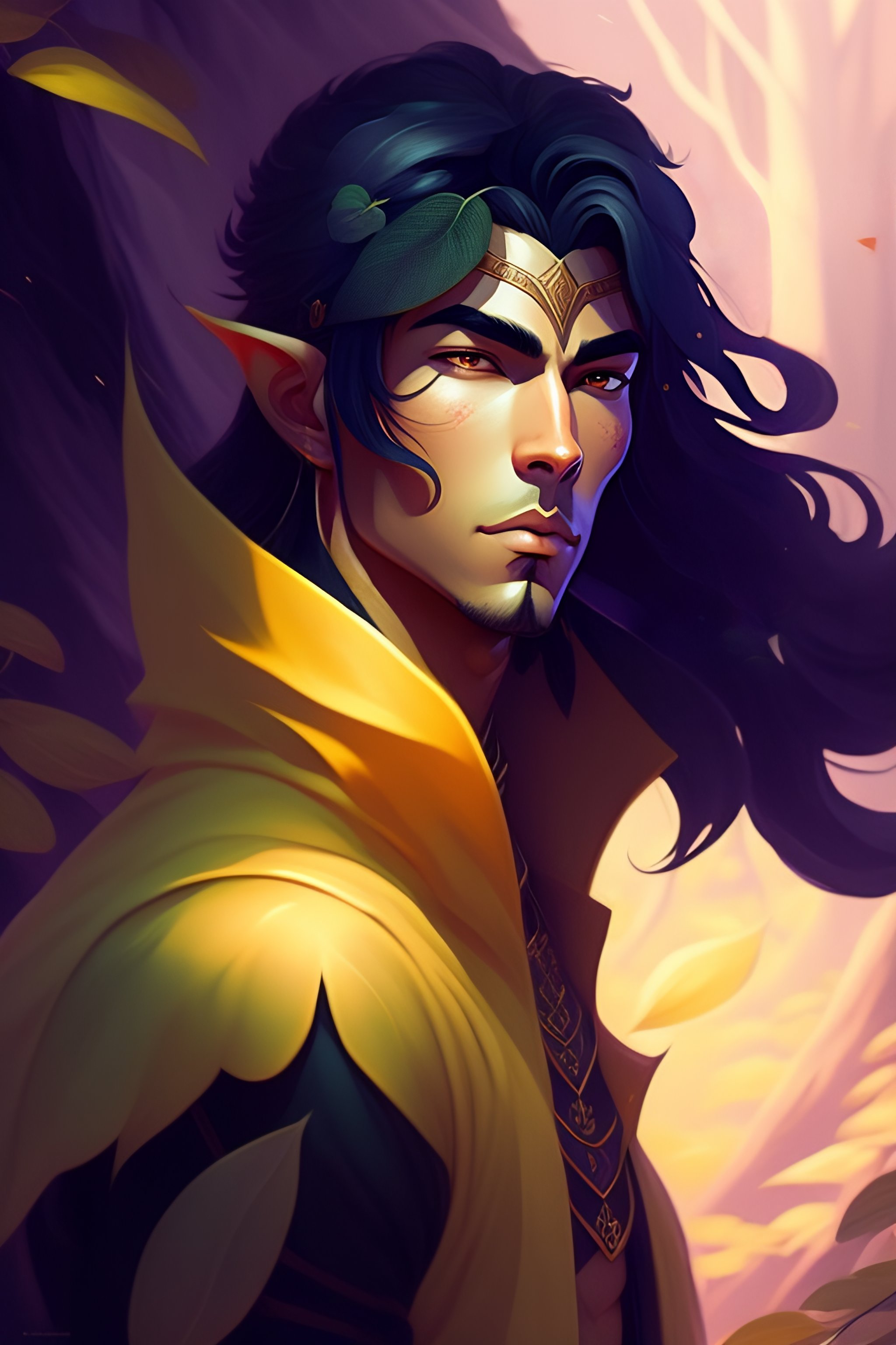 Lexica - Young beautiful male forest spirit, elven, black hair ...