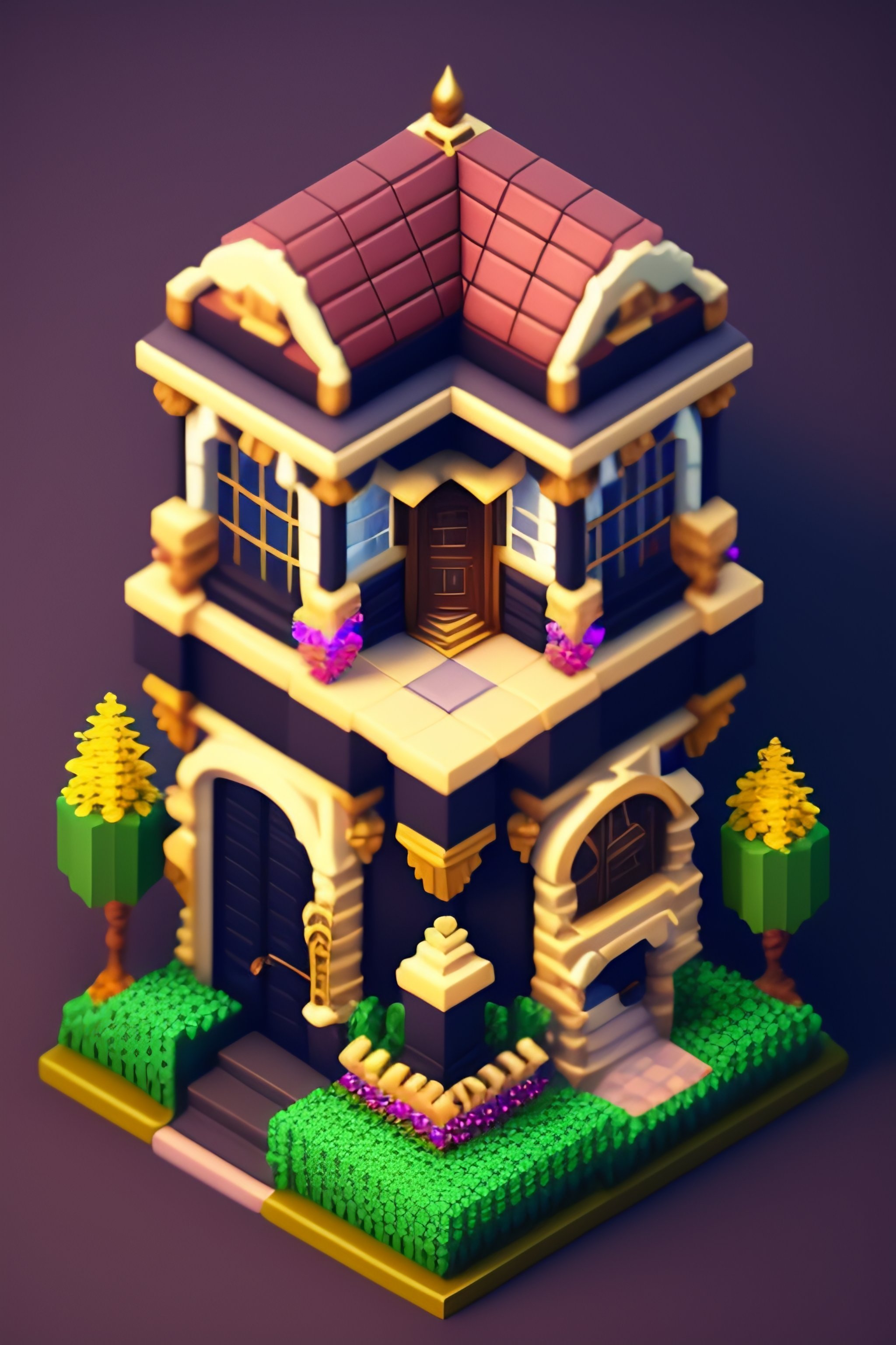 Lexica - Detailed isometric mansion, pixel art, unreal engine voxel render