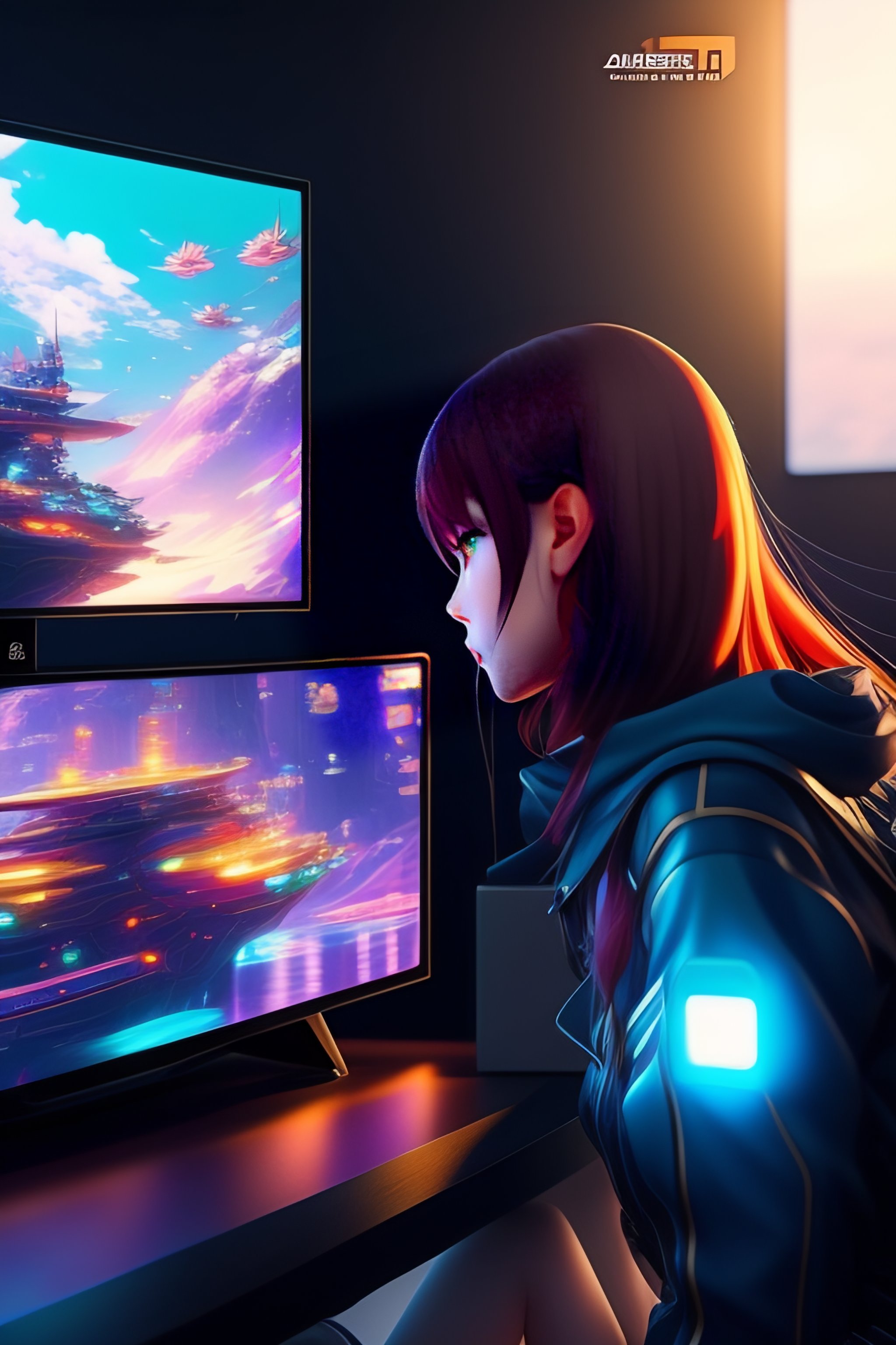 Lexica - Anime girl play videogames on a tv. , smooth, trending on ...
