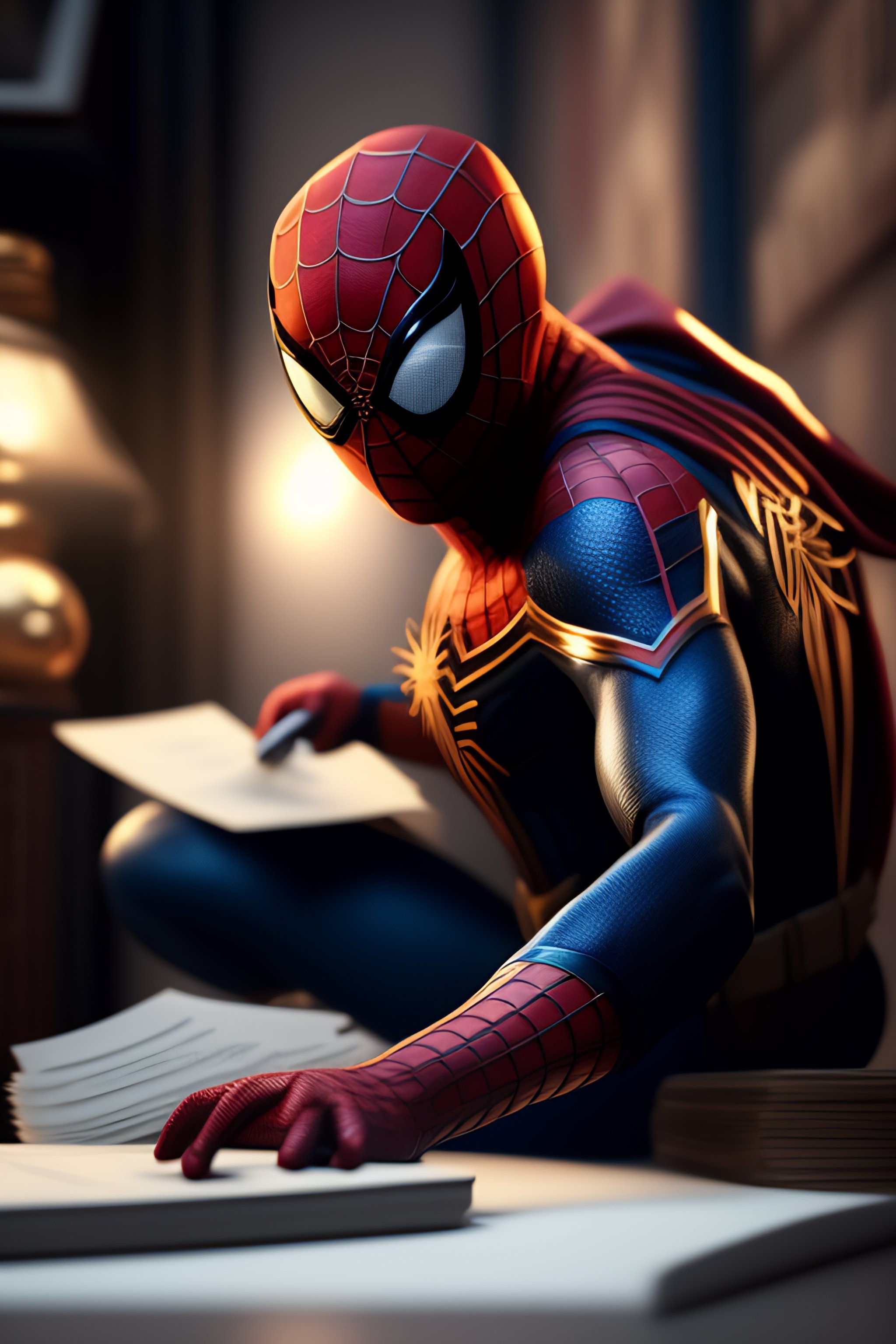 Lexica - Spider-Man commiting tax fraud, paperwork, exhausted, by serov ...