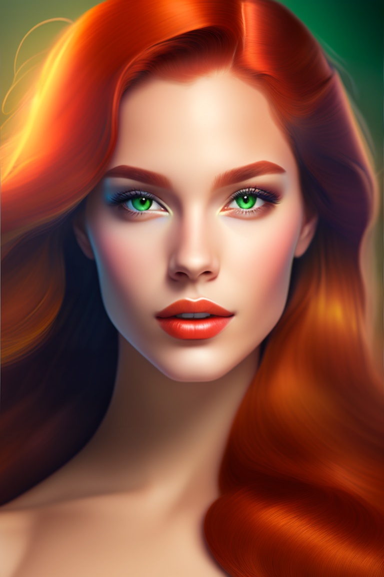 Lexica - Extremely beautiful girl with tan skin, red auburn hair, green ...