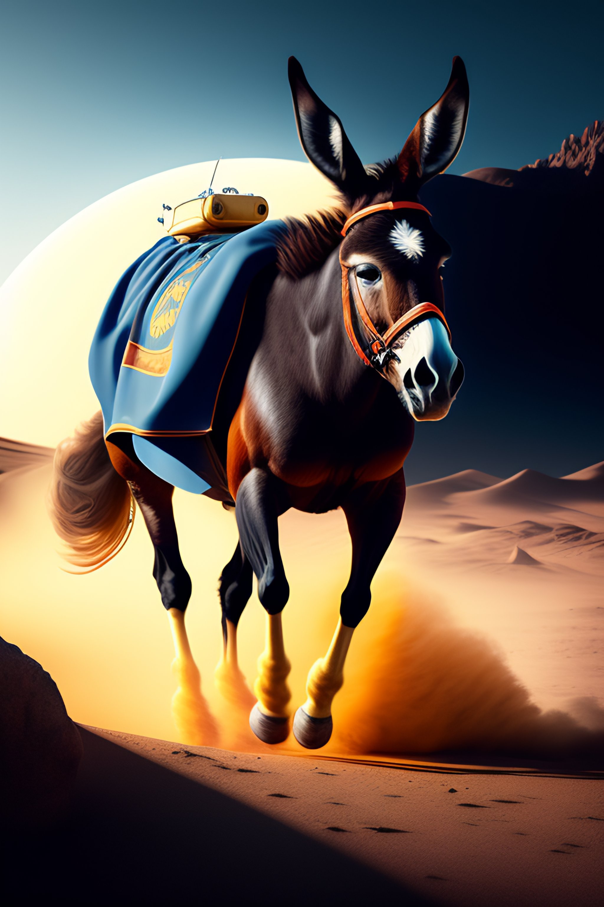 Lexica - Donkey super hero myrvel style landing on the moon