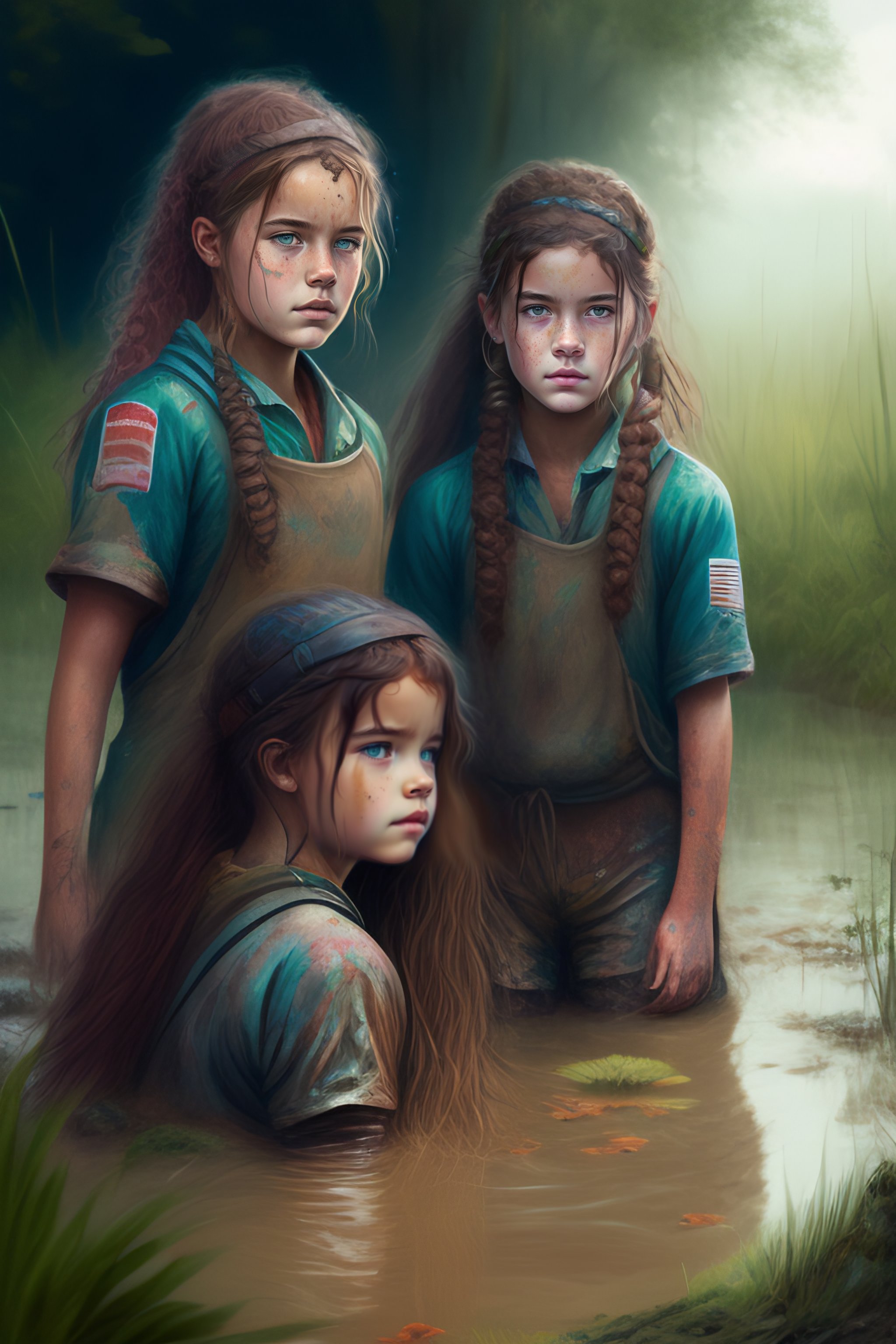 Lexica - Coloured sketch art style, 2girls, exhausted ,girl covered in ...