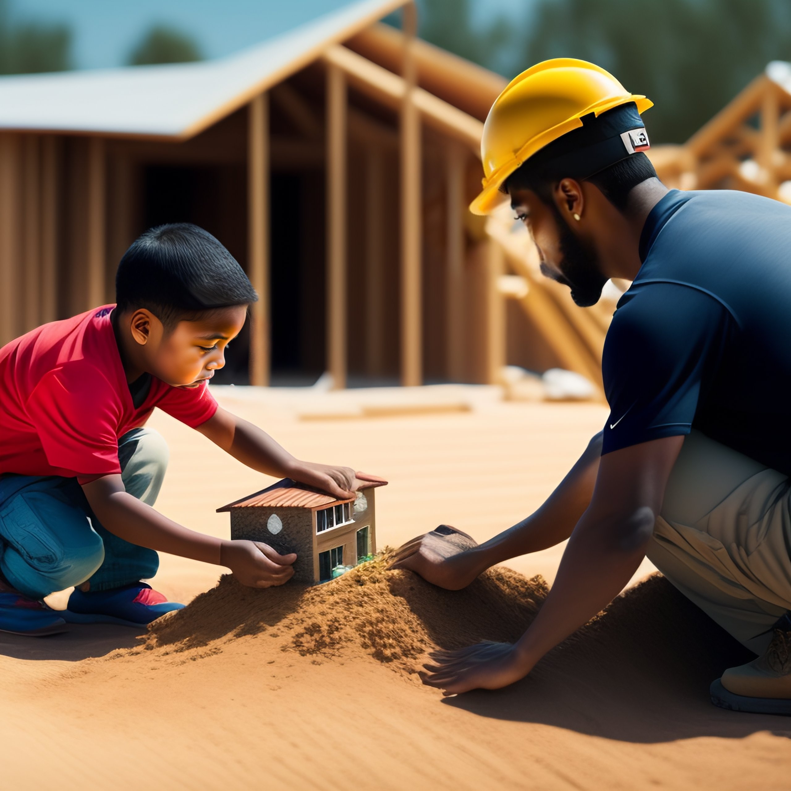 Lexica - A person helping another person build a house