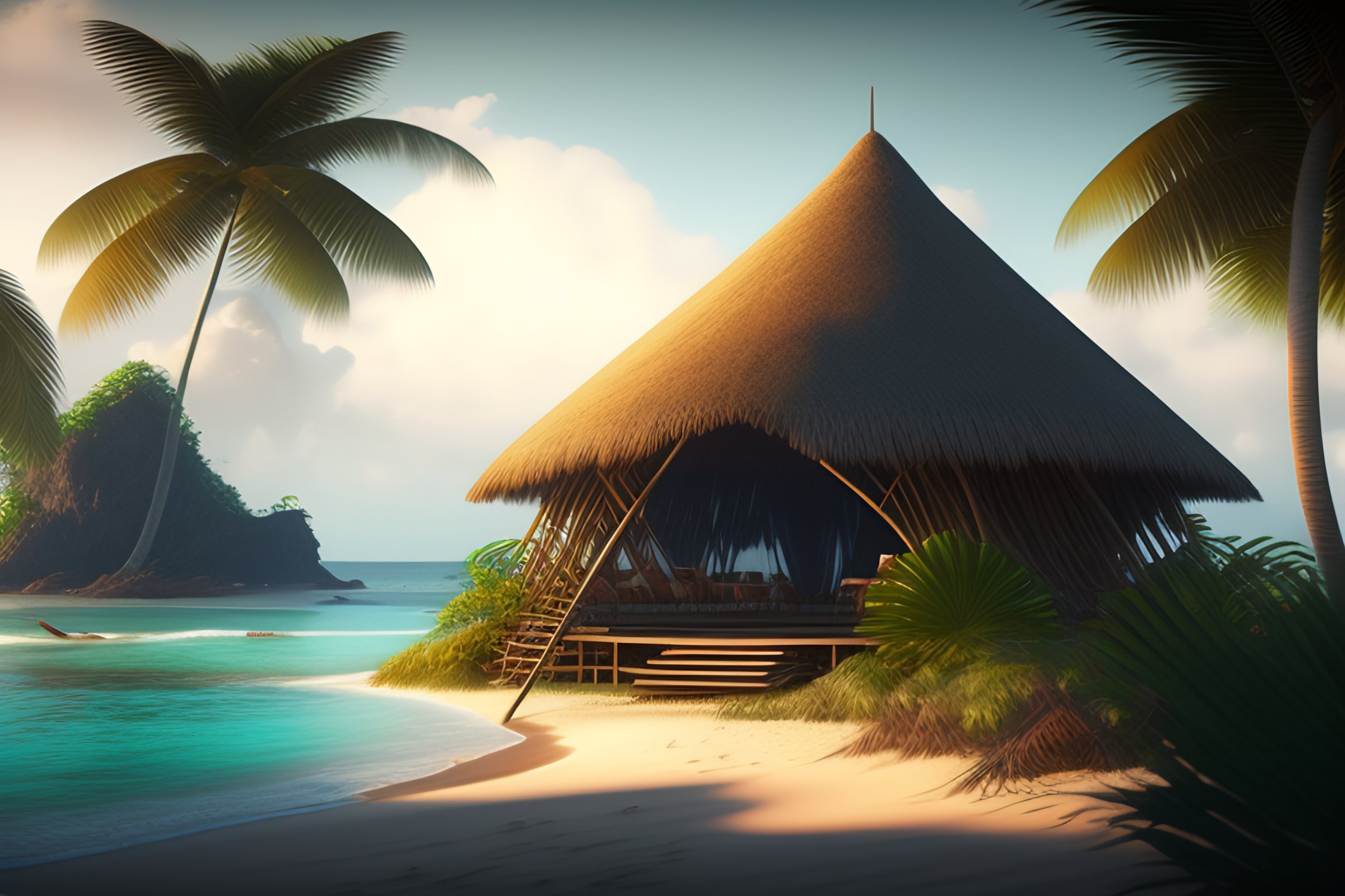 Lexica - Giant hut bamboo on tropical island beach yucca giant shells ...