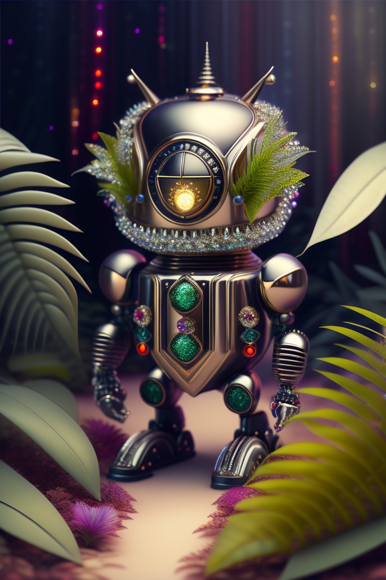 Lexica - Magic trippy silver 1950;s spiked robot with attitude, jewel ...