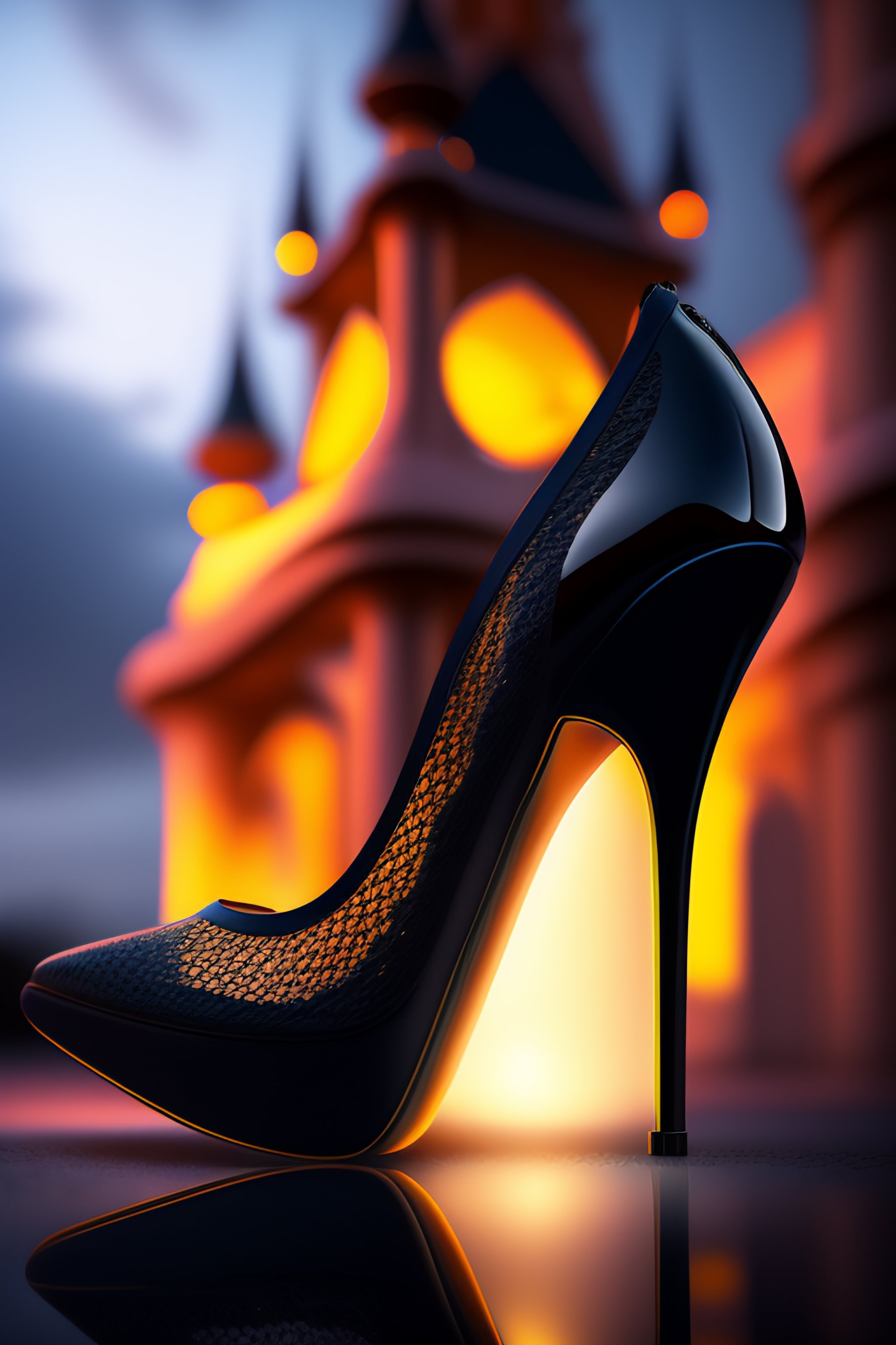 Lexica - Abstract dark fantasy transparent high heel shoe in front of a ...