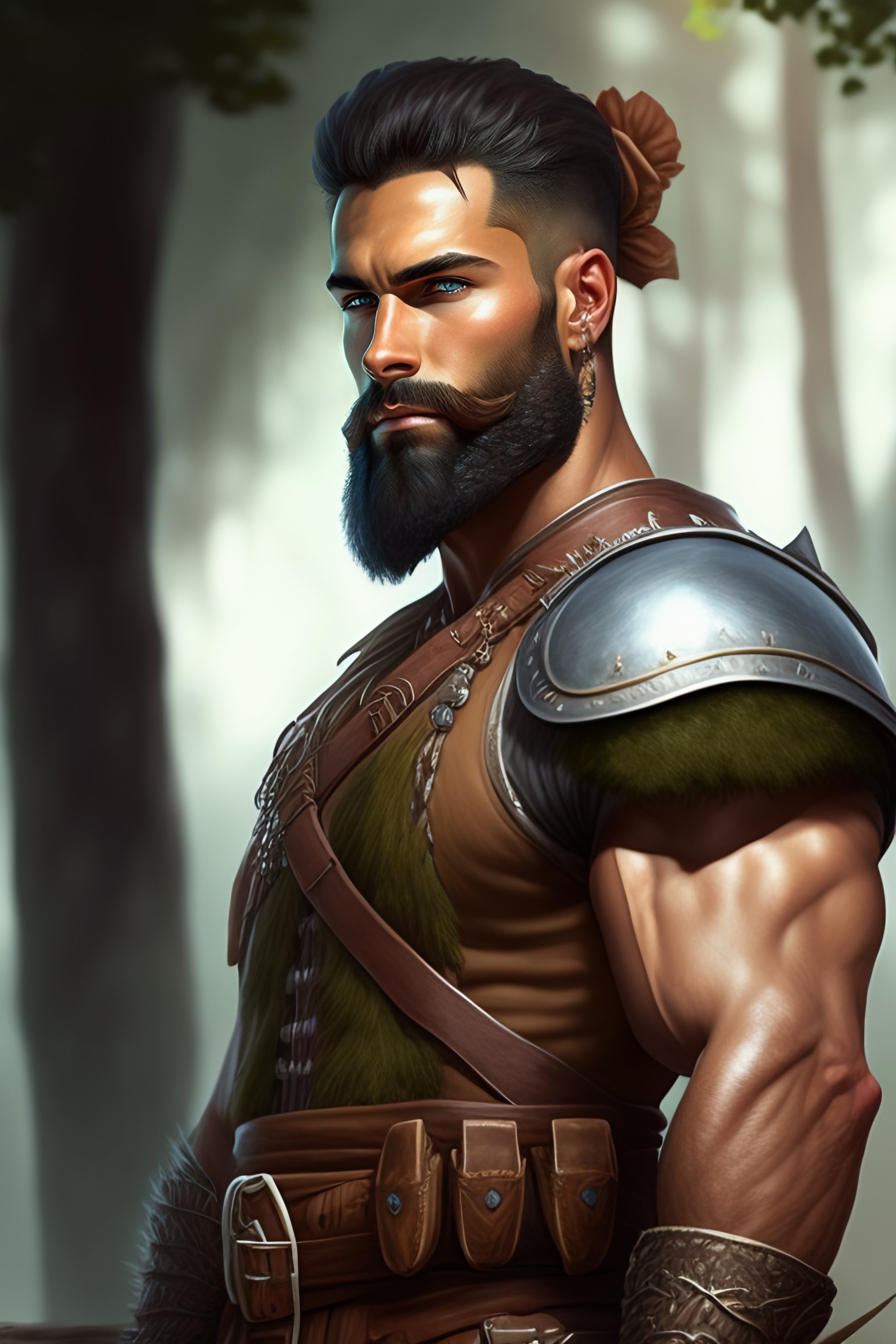 Lexica - Portrait of a rugged ranger, muscular, upper body, hairy torso ...