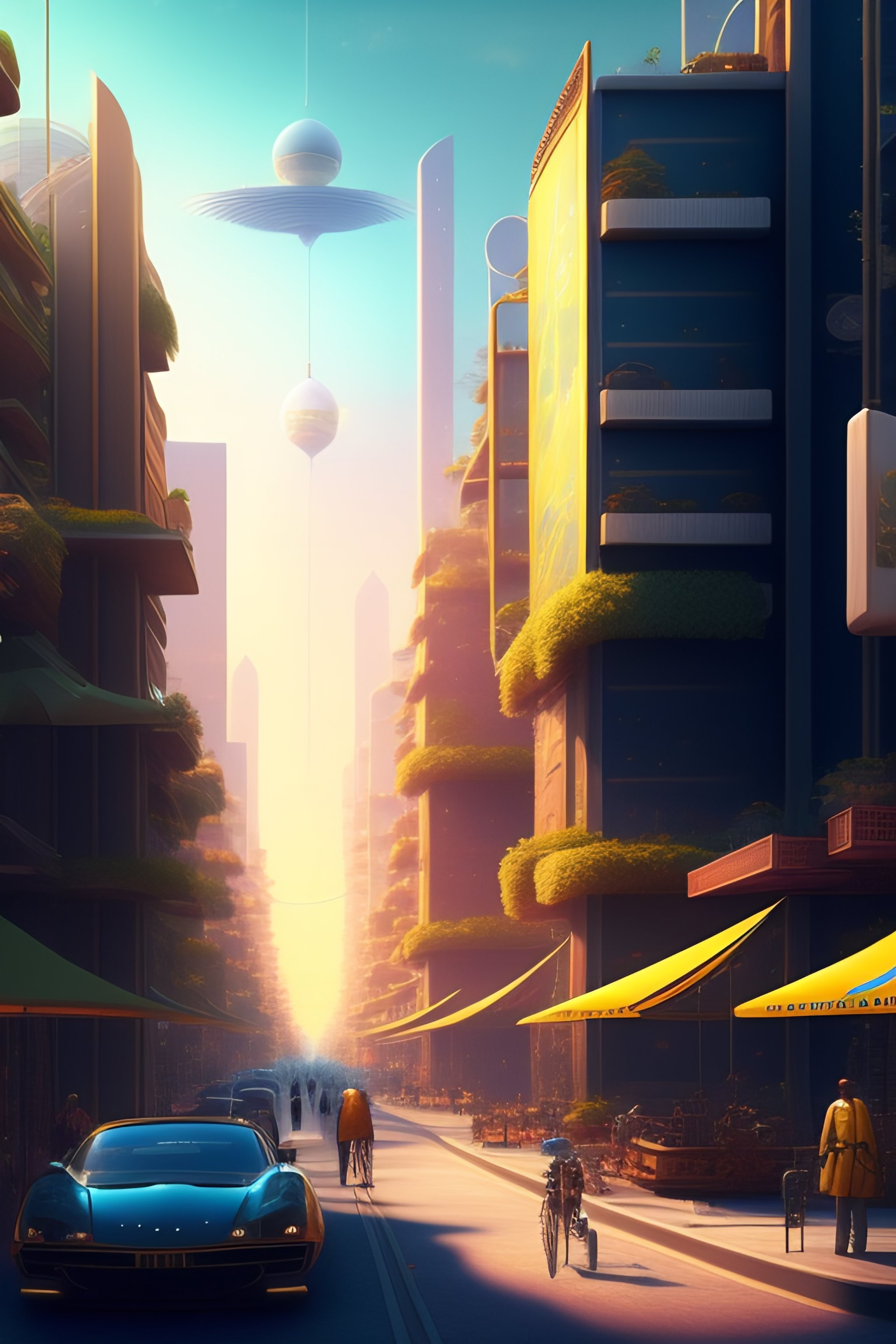 Lexica - Solarpunk city street with thriving participatory citizens ...