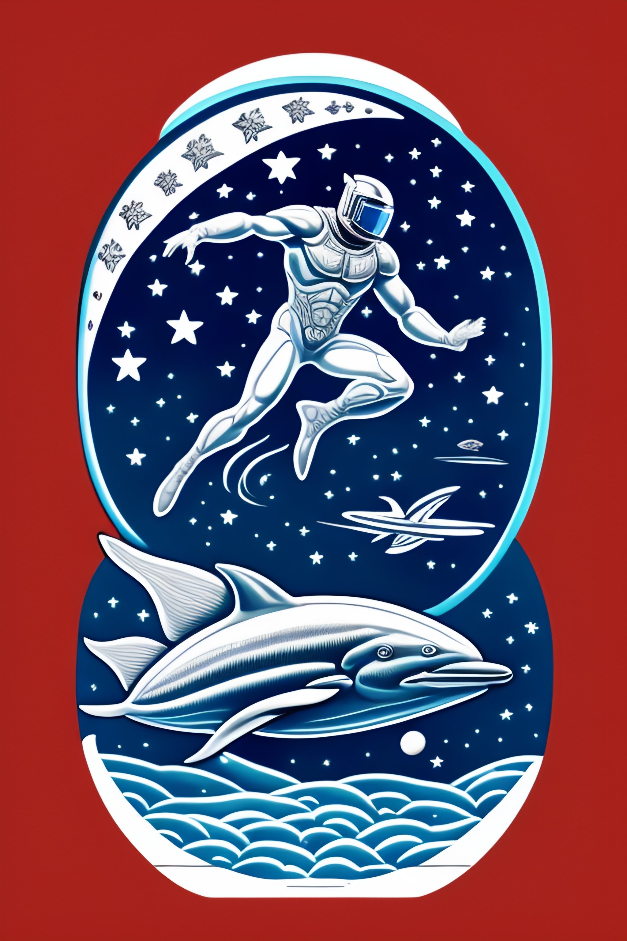 Lexica - Silver surfer flying in space hand drawn standing on a dolphin ...