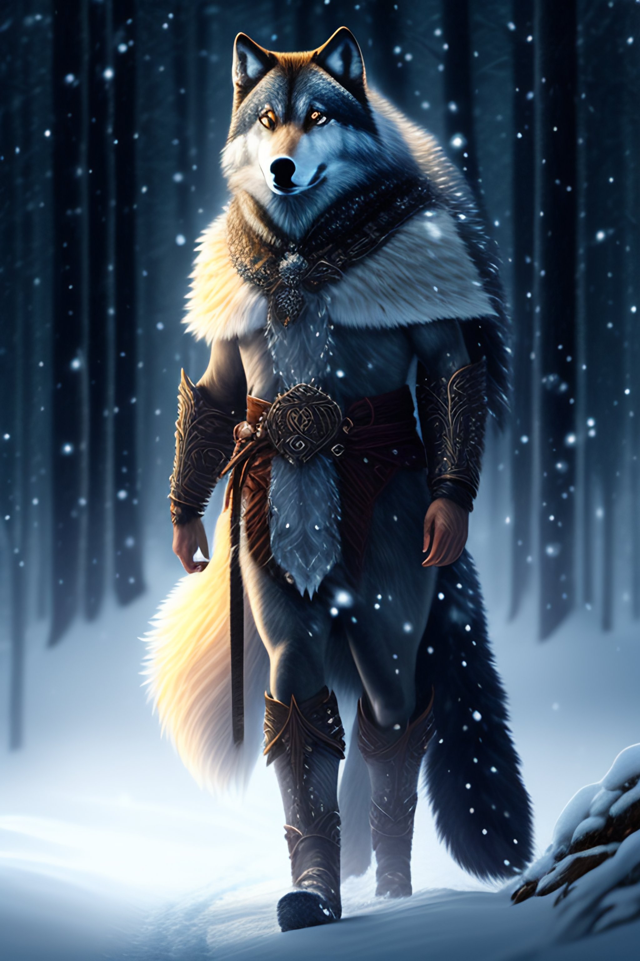 Lexica - Male druid, winter, wolf,