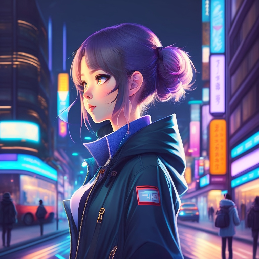 Lexica - Tokyo night city, anime art style, girl standing in the street ...