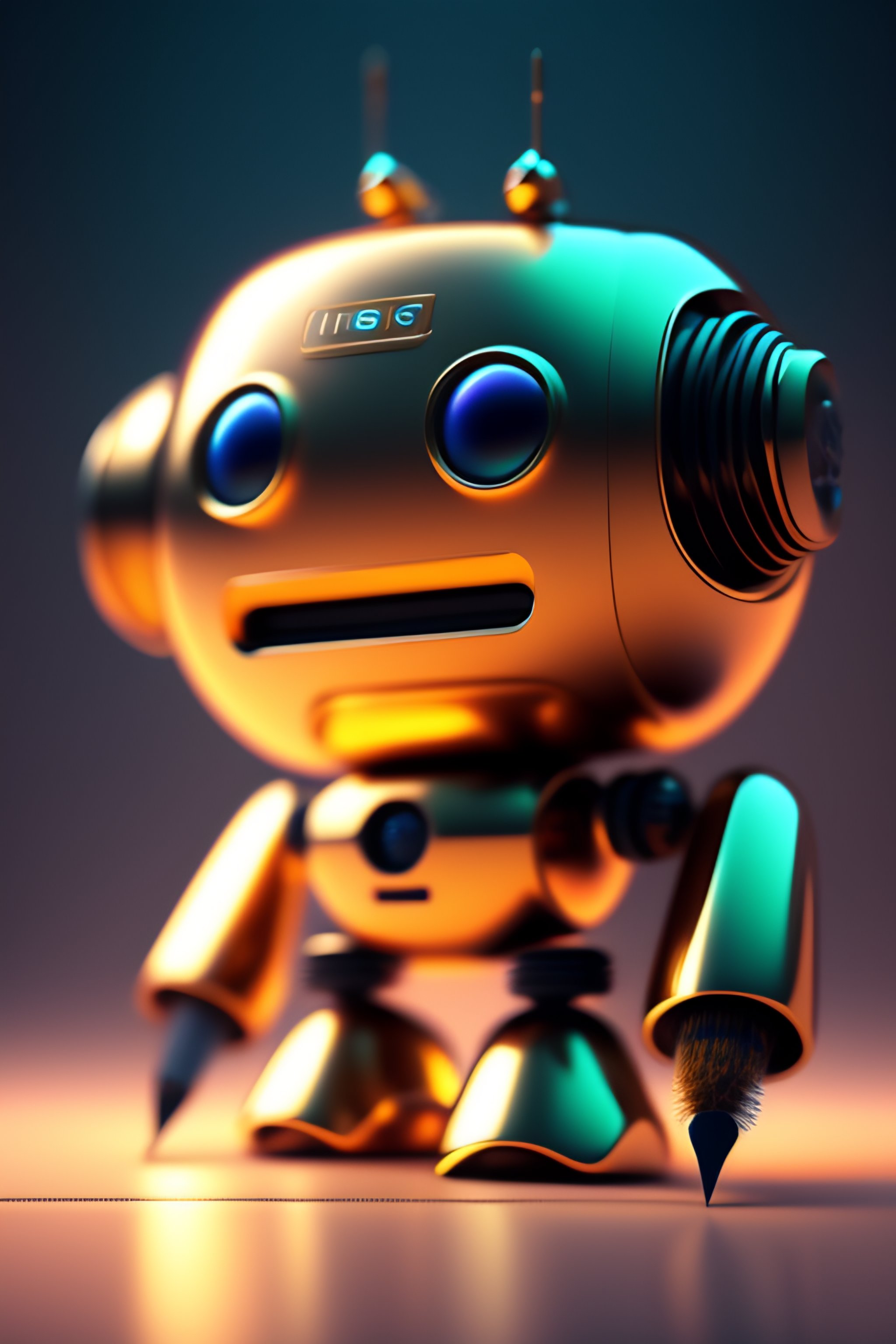 Lexica - Happy Minimalist robot in the shape of a paintbrush, beautiful ...