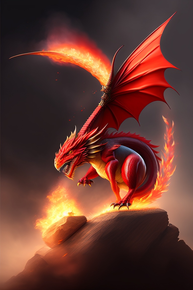 Lexica - A great and mighty red dragon throwing fires, very realistic.