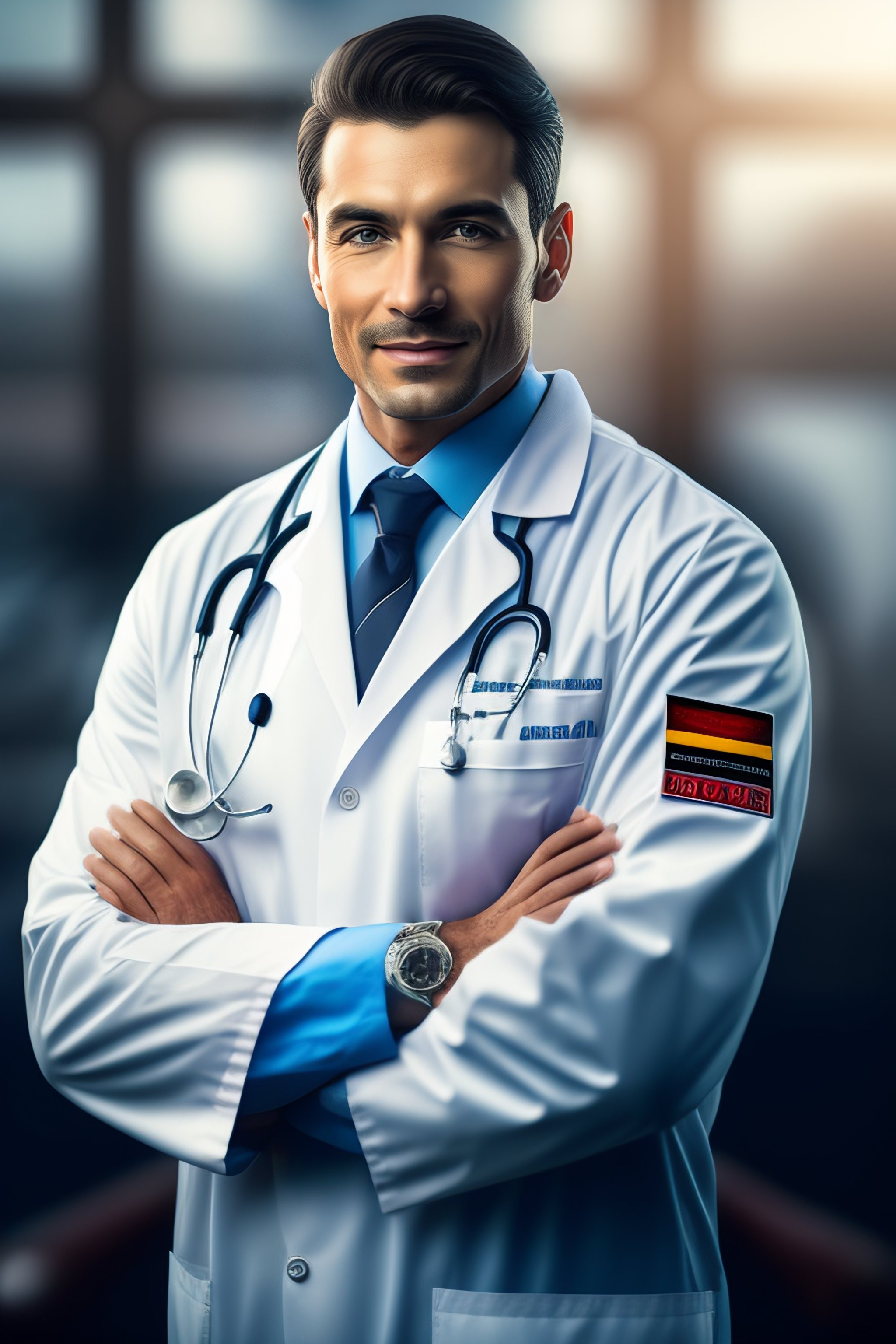 Lexica - Photo of a realistic experienced German doctor wearing a ...