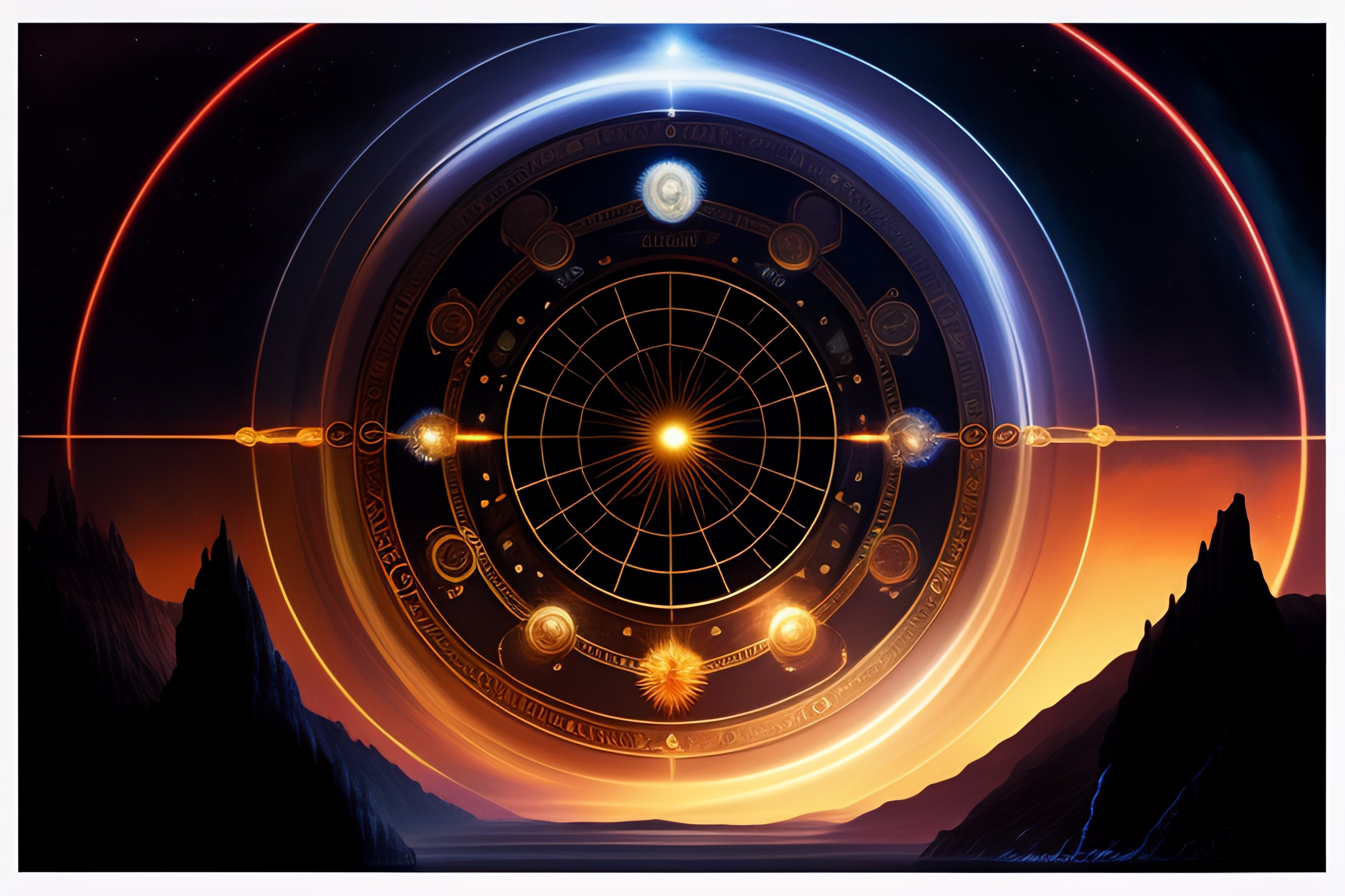 Lexica - Wheel of time, giant cog suspended in the air, vast black room ...