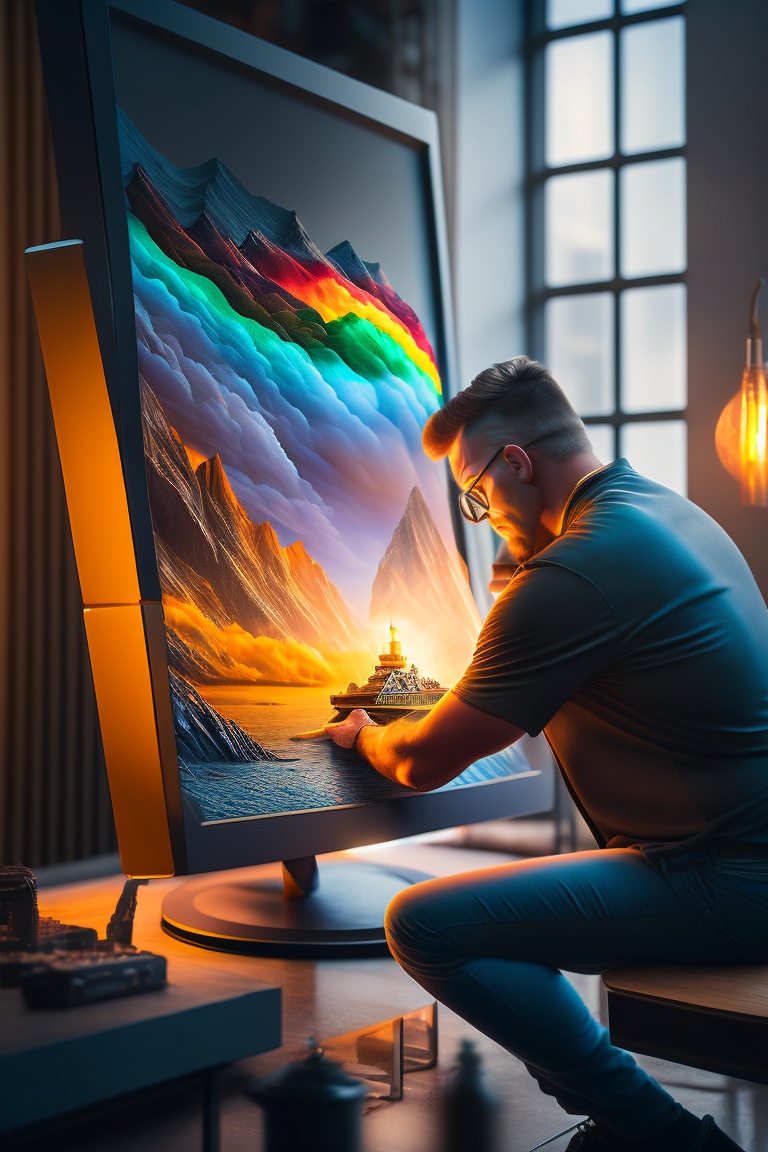 Lexica - Sculptor sculpting a modern monitor which displays a modern ...