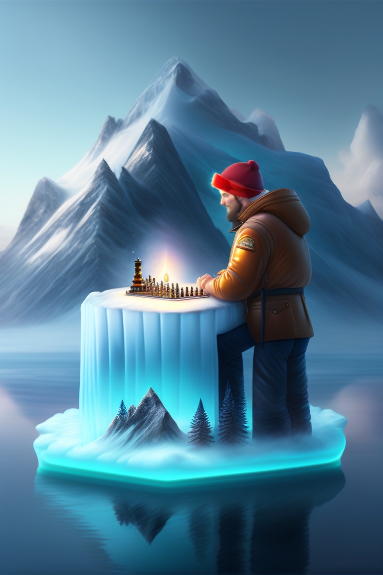 Lexica - A man playing chess on a iceberg against posseidon, realistic ...