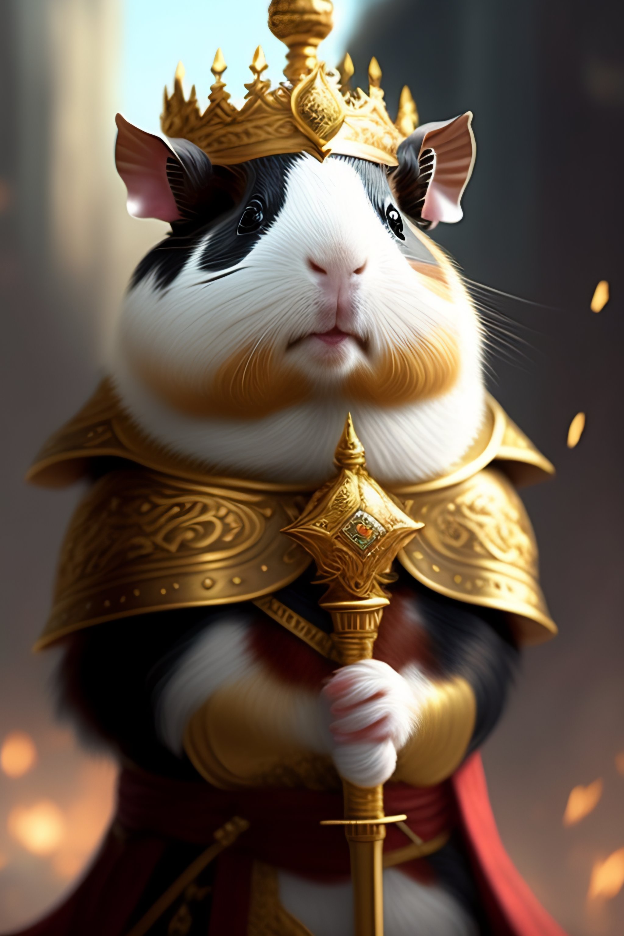 Lexica - Guinea pig with crown and golden sword, bloody eyes, by greg ...