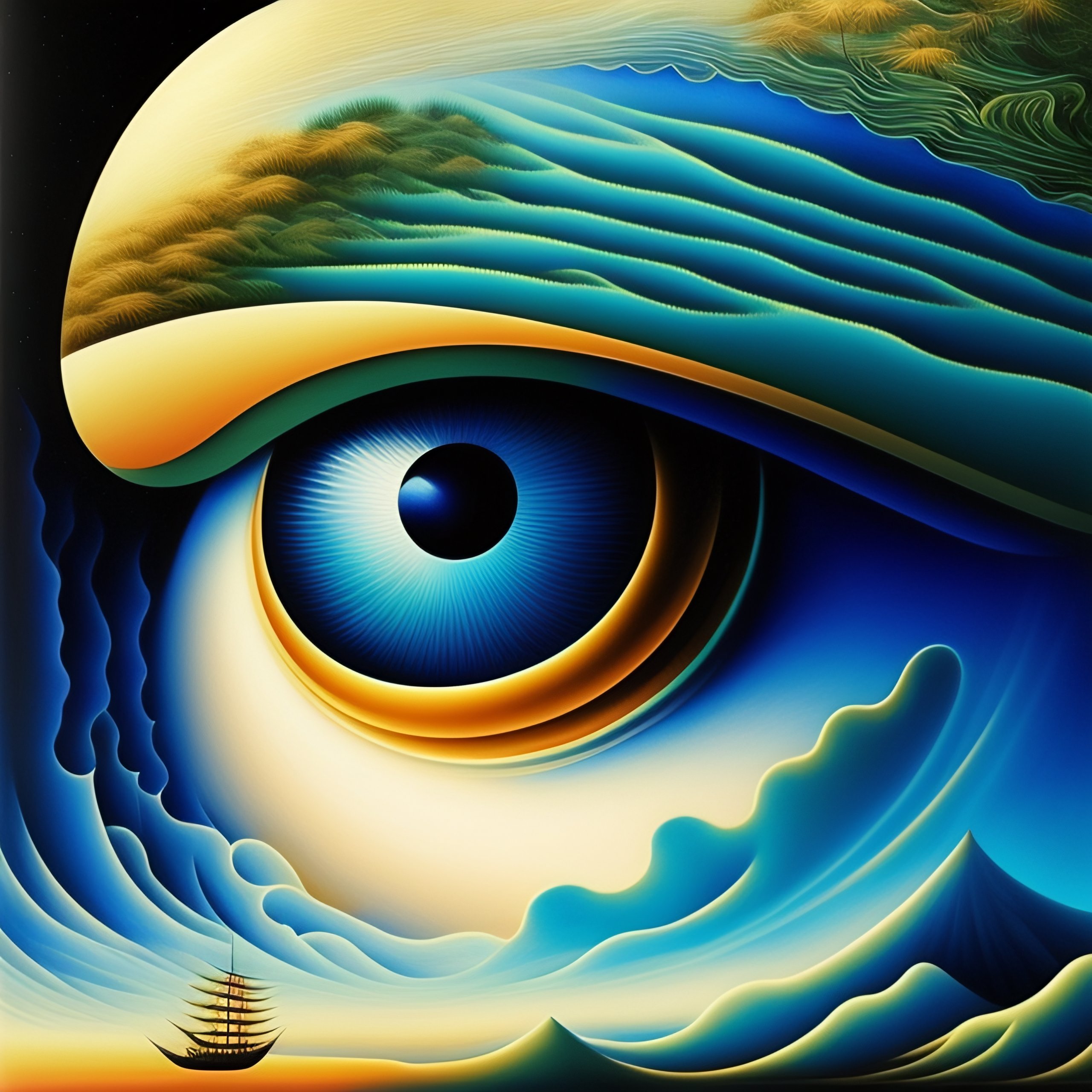 Lexica - Blue surreal world, leonardo da vinci, japanese style